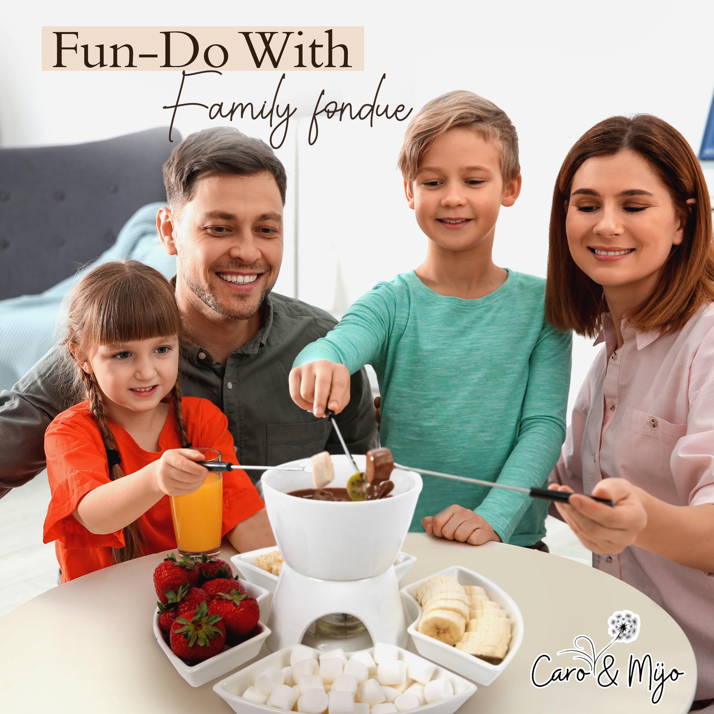 Fondue Pot Set – Family Friendly & Interactive Fondue Set w/Tea Light Heat Source - Quality Ceramic Pot for Any Dinner or Party Theme - Ideal Gift for Couples & Wedding Registry Must Haves