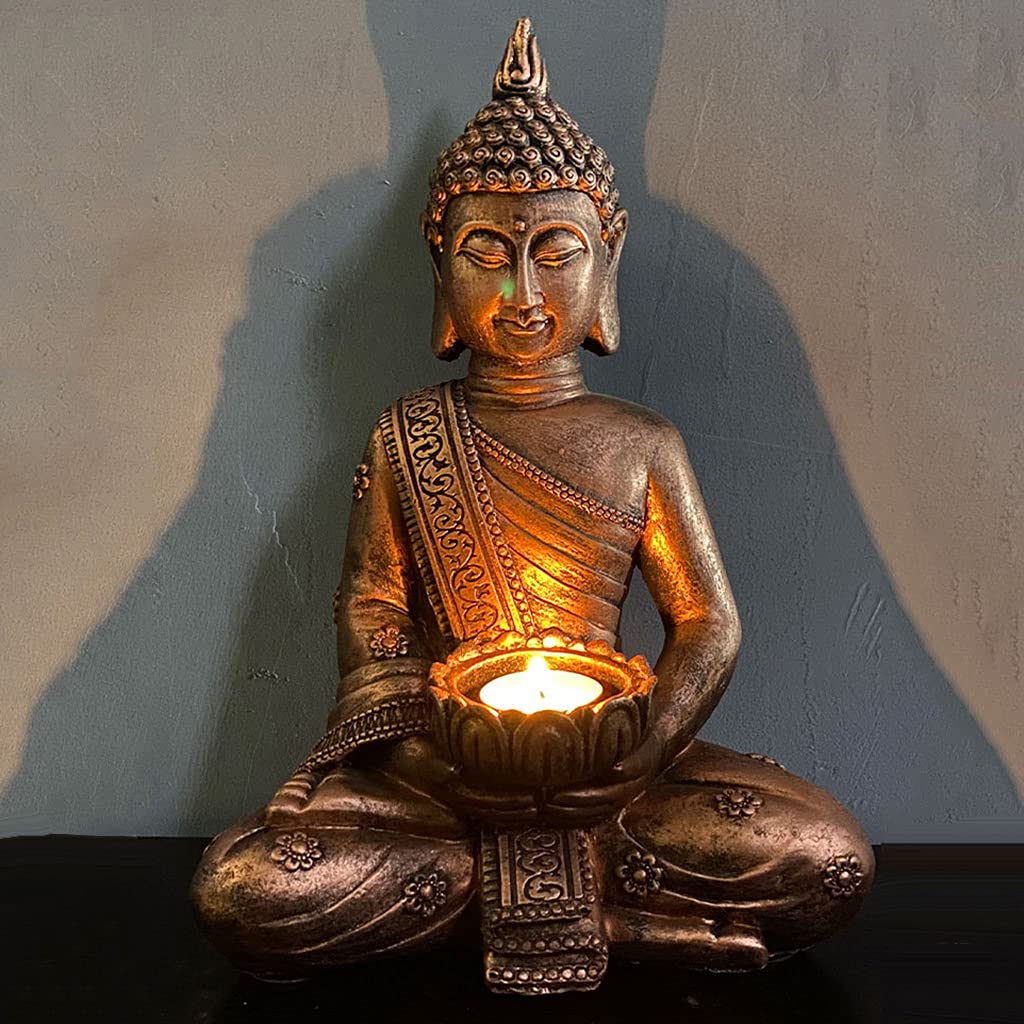 Fenteer Buddha Statue Home Decor Resin Tealight Holder Buddha Figures Room Decor Buddha Candle Holder Garden Sculpture - B