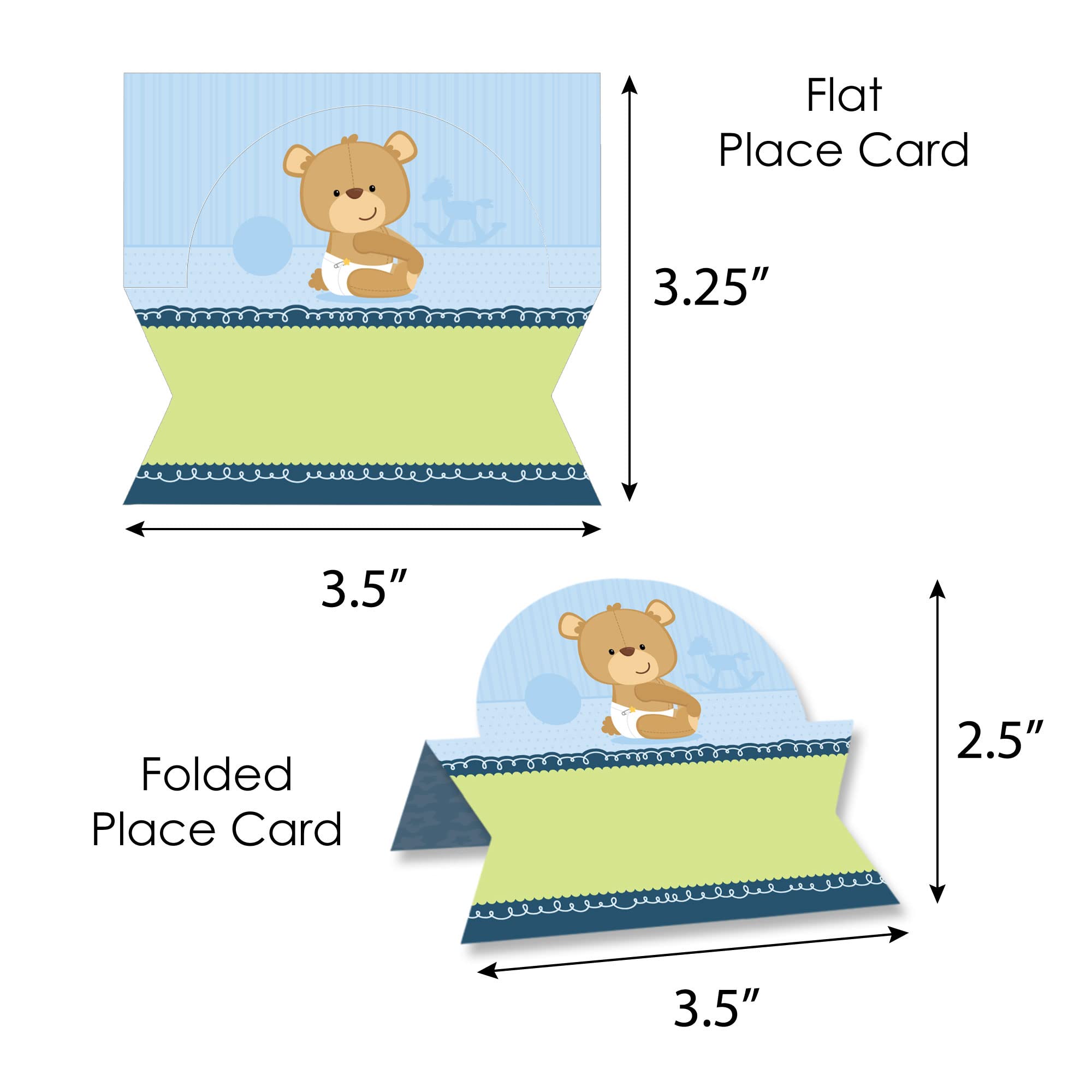Big Dot of Happiness Baby Boy Teddy Bear - Baby Shower Tent Buffet Card - Table Setting Name Place Cards - Set of 24