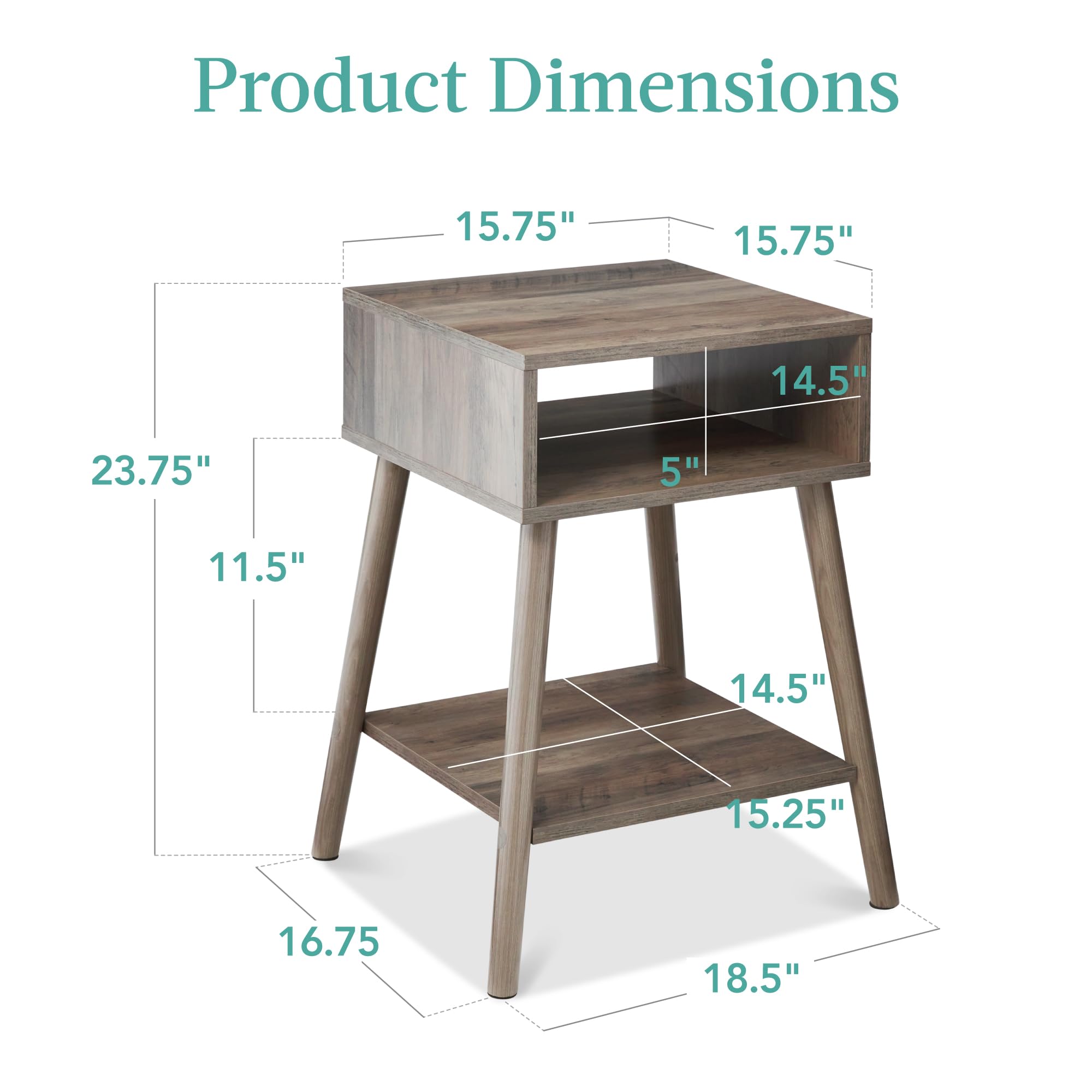 Best Choice Products Mid-Century Modern End Table Set of 2, Side Accent Furniture for Living Room, Den, Sitting Room, Space Saving w/Cubby Storage, Lower Shelf, Pine Wood Legs - Gray Oak
