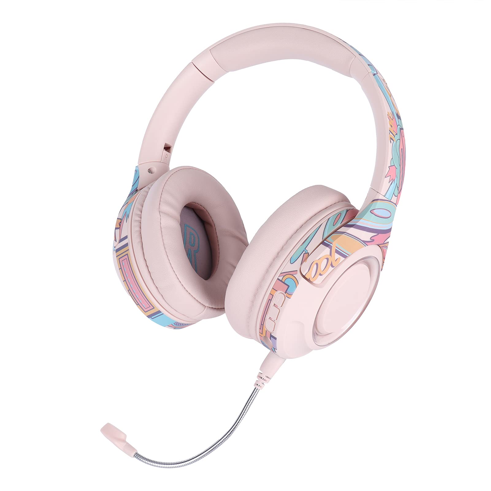 Wireless Over Ear Gaming Headset, RGB Colored Bluetooth 5.1 HiFi Stereo Headphones with Pluggable Noise Cancelling Mic, 24Hrs Playtime - Graffiti ()