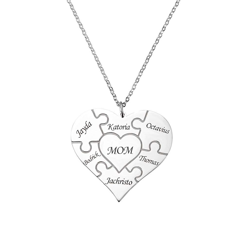 AILIN Custom Heart Puzzle Necklace 925 Sterling Silver/Stainless Steel Personalized Engraved 1-12 Name Pendant Family Love Valentine Mothers Day Jewelry Gifts For Women Mom Grandma Daughter
