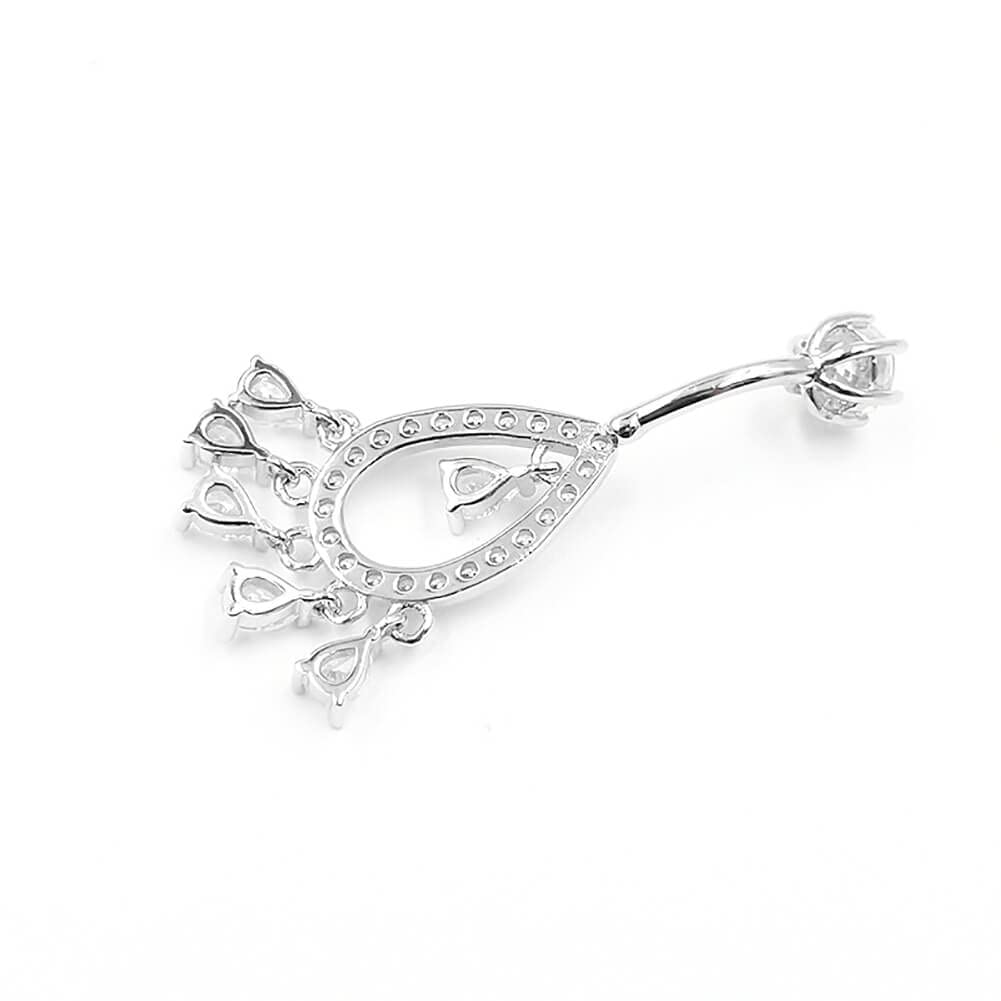 Arardo Sterling Silver Belly Button Rings, Real 925 Sterling Silver, Flower CZ Belly Piercing, 14G Sterling Silver Navel Piercing Rings, Dangle Big Teardrop, 10mm, SS25-1