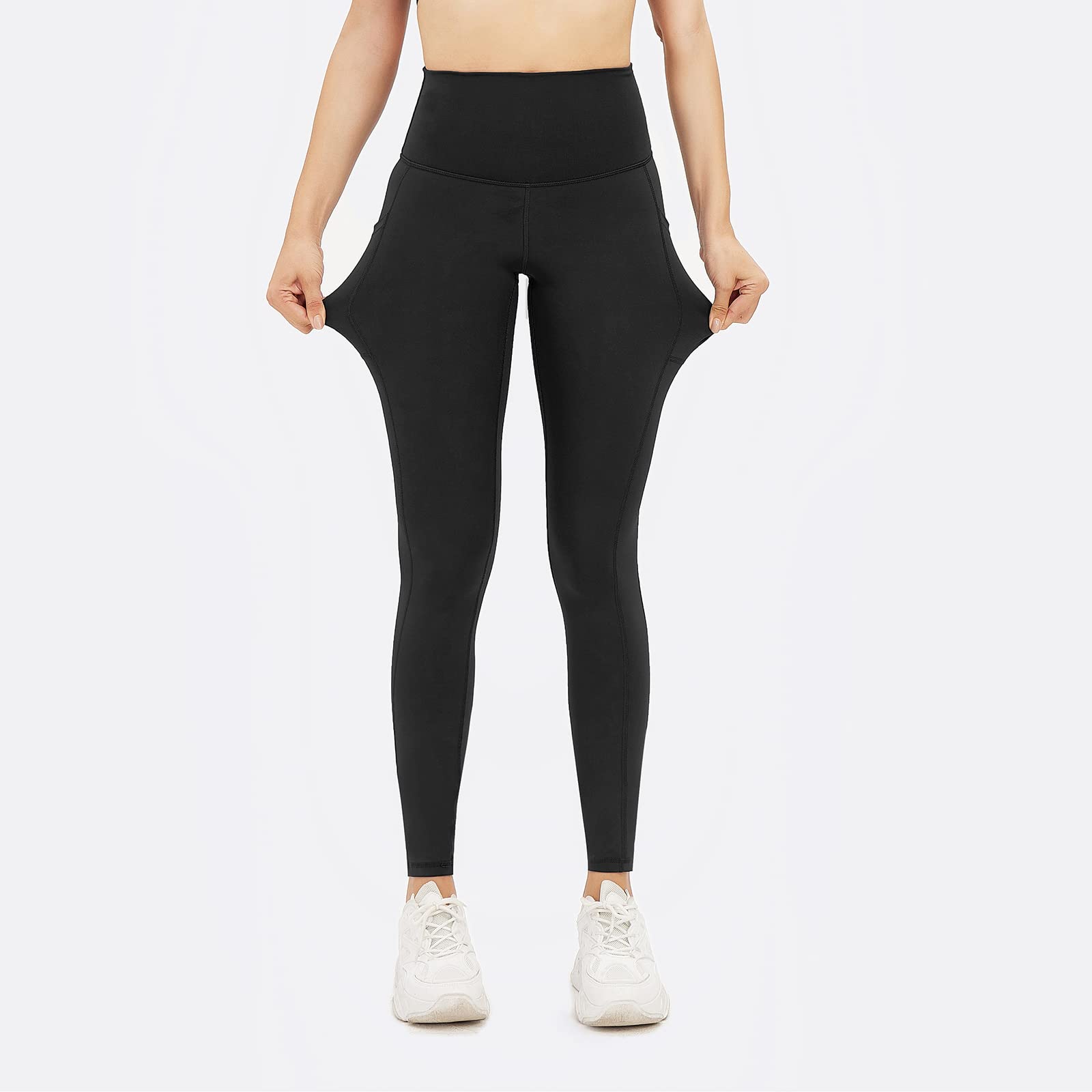 AOR Leggings with Pockets for Women Tummy Control, Yoga Pants for Women Deep Black