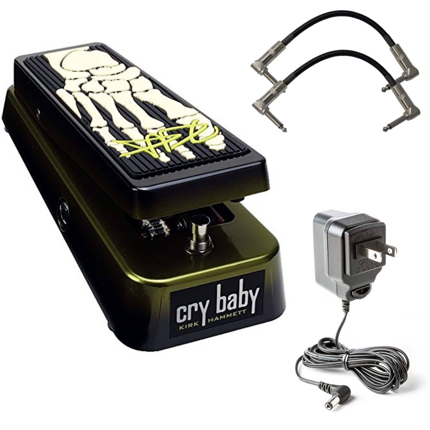 Dunlop KH95 Kirk Hammett Signature Cry Baby Wah Pedal Bundle with 2 Patch Cables and Dunlop 9V Power Supply