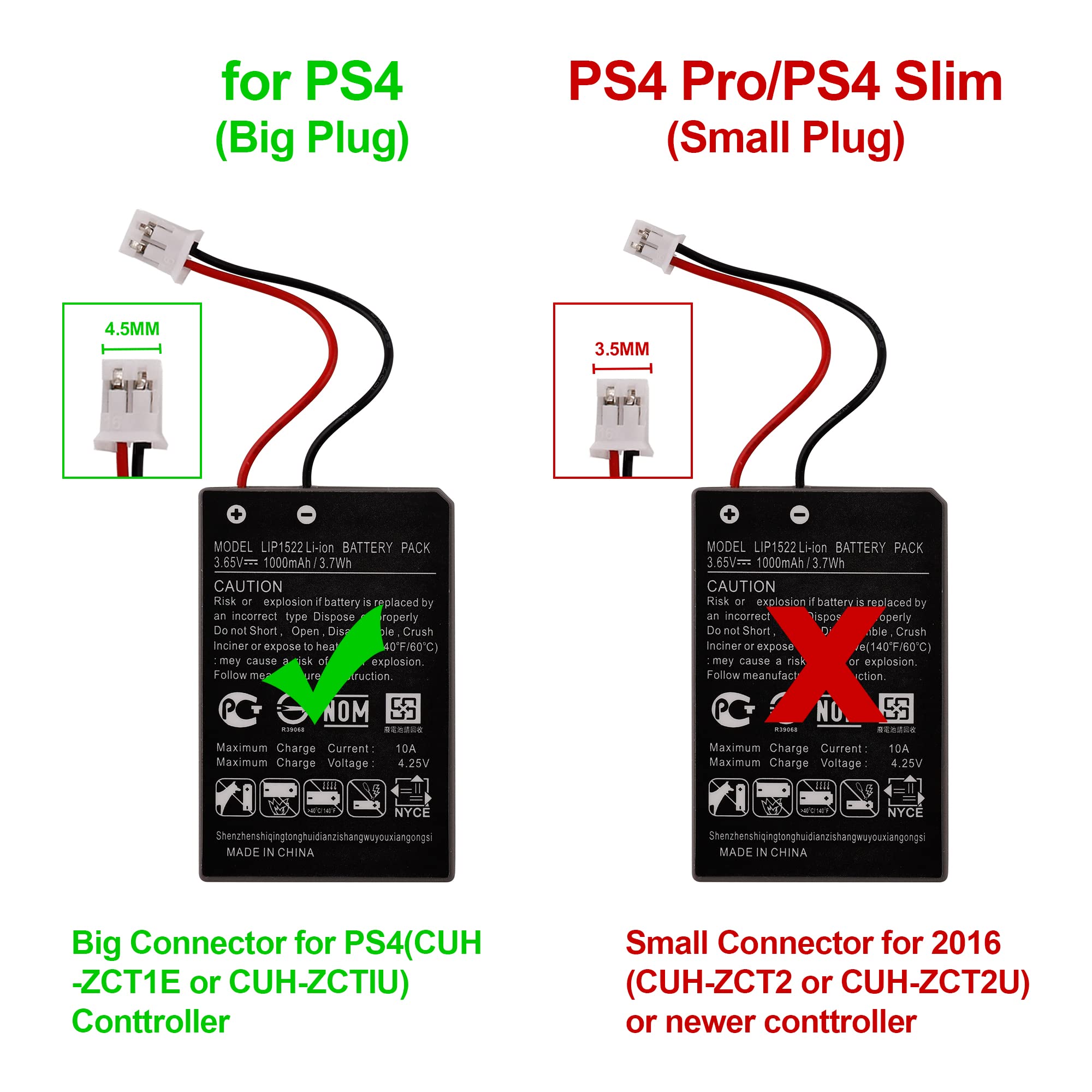 Duotipa Battery lip1522 Compatible with Sony PS4 4 Controller with Repair Tool Kit (Big Plug)