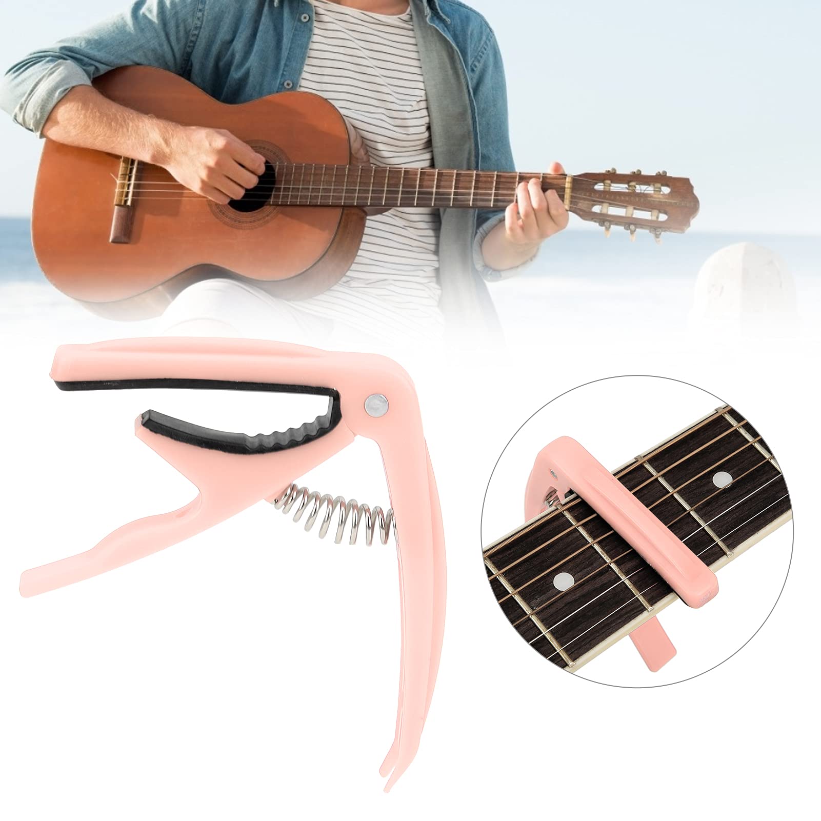 Eujgoov Guitar Capo, ABS Shell 6-String Guitar Clamp with Spring for Acoustic and Electric Guitars (Light)