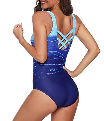 American Trends Women's One Piece Swimsuits for Women Athletic Training Swimsuits Swimwear Racerback Bathing Suits for Women A Blue Medium (fits Like US 6-8)