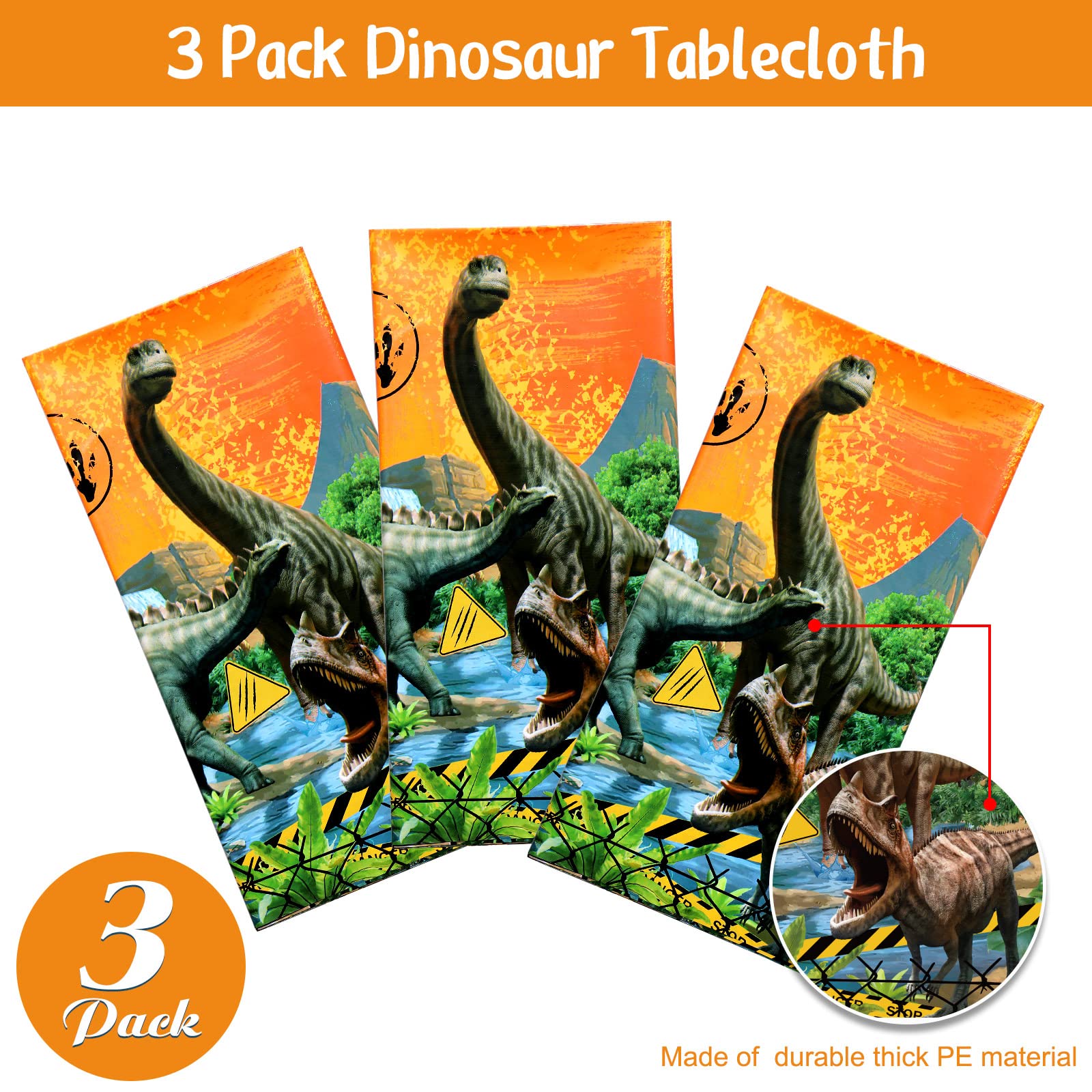 Tiamon Dinosaur Tablecloth Dinosaur Party Table Covers Dinosaur Plastic Tablecloth for Kids Adults Birthday Dinosaur Party Picnic Supplies 54 x 108 Inch (Yellow, 3 Pcs)