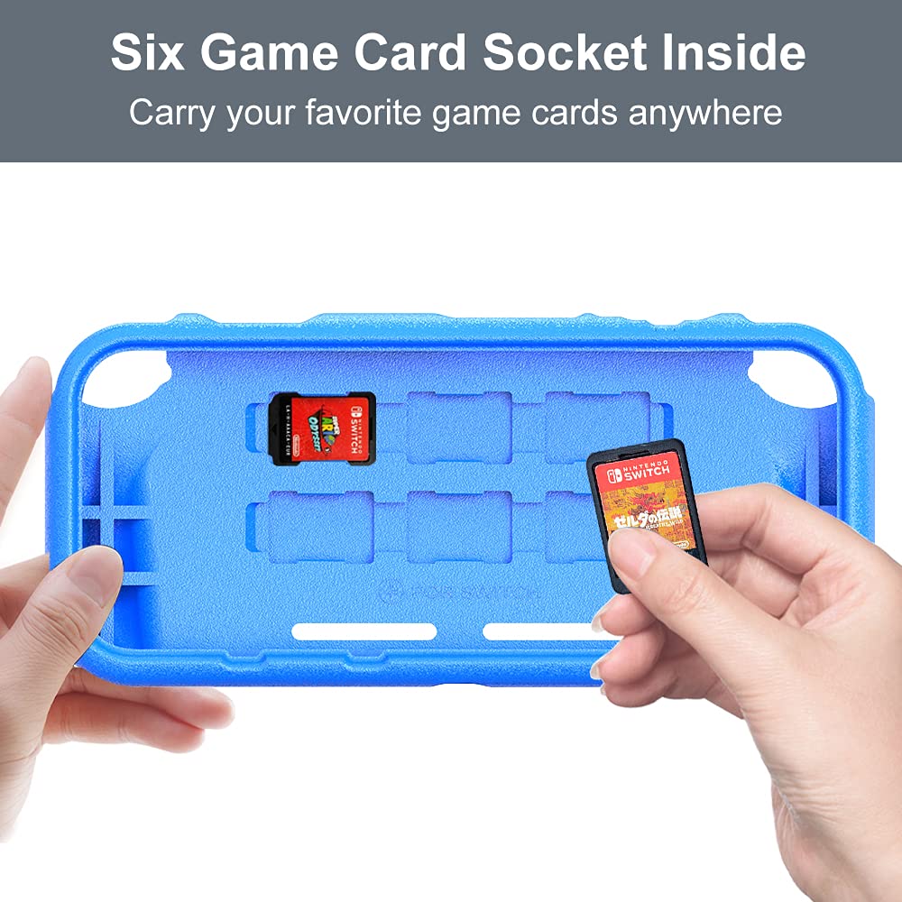 LORDTEC Kids Protective Case for Nintendo Switch Lite Grip Case with 6 Game Card Slots, Protective Cover with Comfort Ergonomic Grip Design,Shock-Absorption and Anti-Scratch Design (Blue)