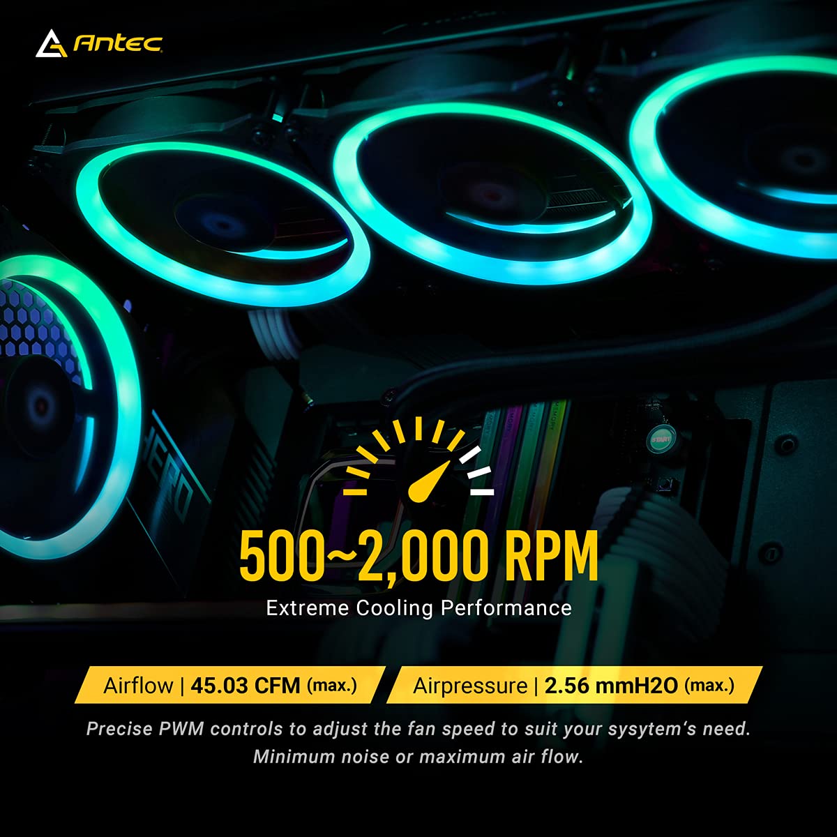 Antec 120mm RGB Case fan, RGB High Performance PC Fan, 4-pin RGB, Spark Series, 3 Packs