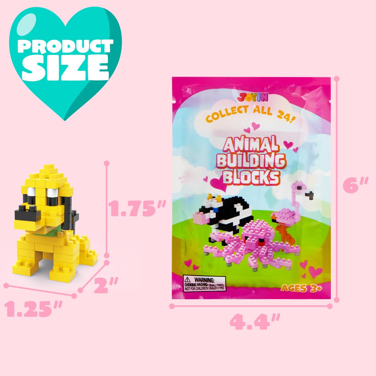 JOYIN 24 Pcs Valentine Animal Building Blocks in Blind Bags, Including Safari Animals, Sea Animals, Flying Birds Design, STEM Building Toys for Kids Valentine's Day Party Favors, Gift Exchange