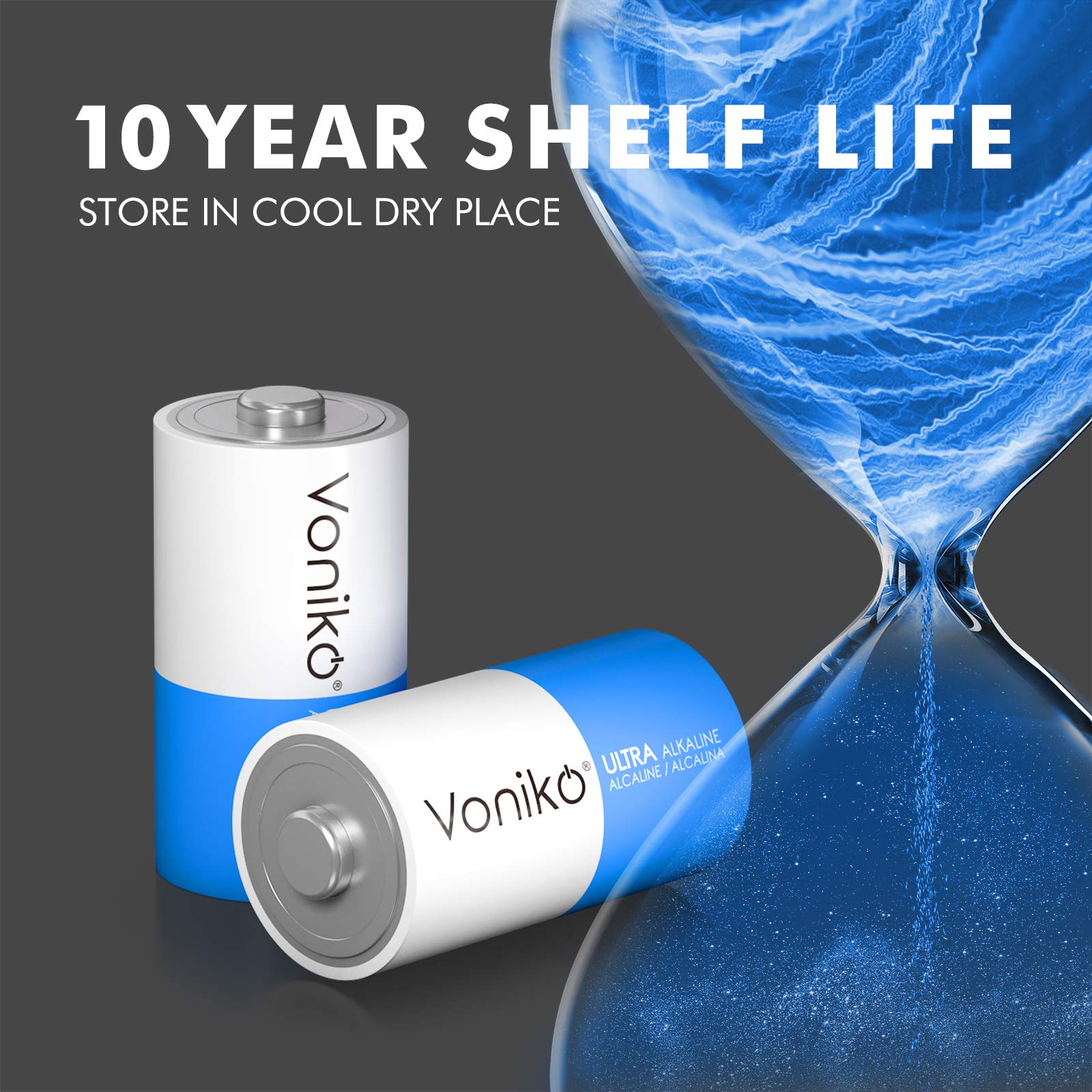Voniko Ultra Alkaline D Batteries, Batteries D Size 8 Pack, 10-Year Shelf Life and 6-9 Times The Power as Carbon Batteries, Type D Battery 1.5 Volt