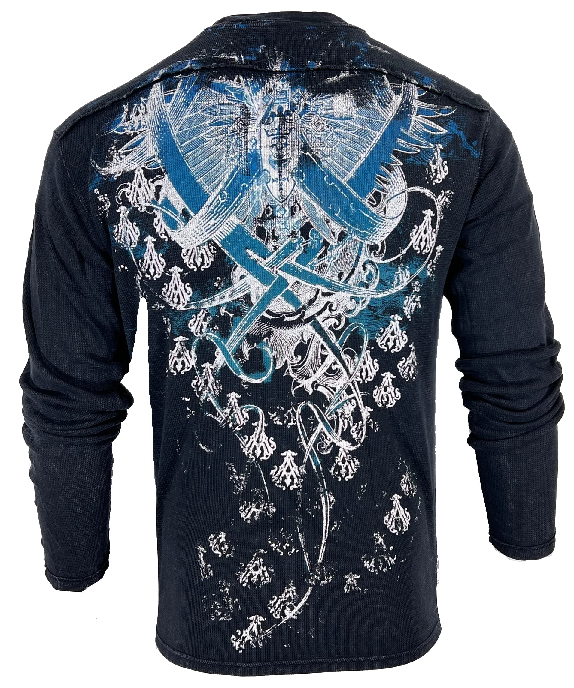 Archaic by Affliction Men's Thermal Shirt Woodcuts Black L