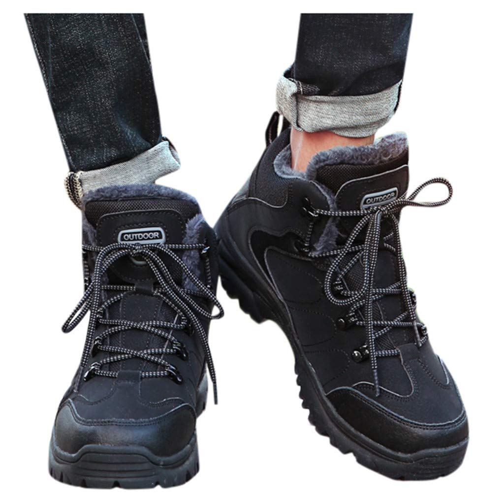 Fheaven Men's Snow Boots Lace Up Combat Booties Water Resistant Anti-Slip Sole Warm Fur Lined Winter Ankle Booties