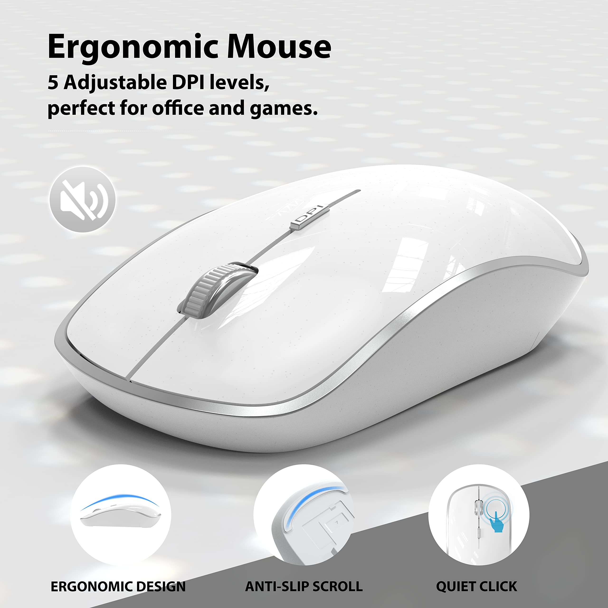 Wireless Keyboard Mouse, JOYACCES 2.4G Compact and Ultra Slim Wireless Keyboard and Mouse for Windows, Computer, Desktop, PC, Laptop-Sliver