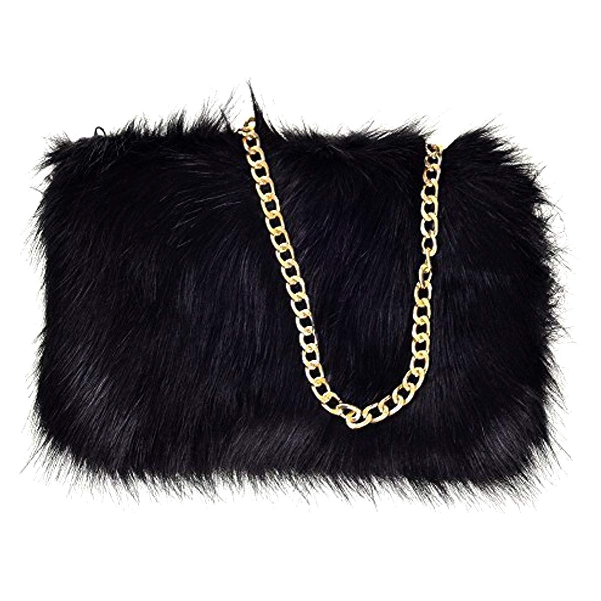 FHQHTH Faux Fox Fur Purse Fuzzy Handbags for Women Evening Handbags Al alloy Shoulder Strap [Multicolor]