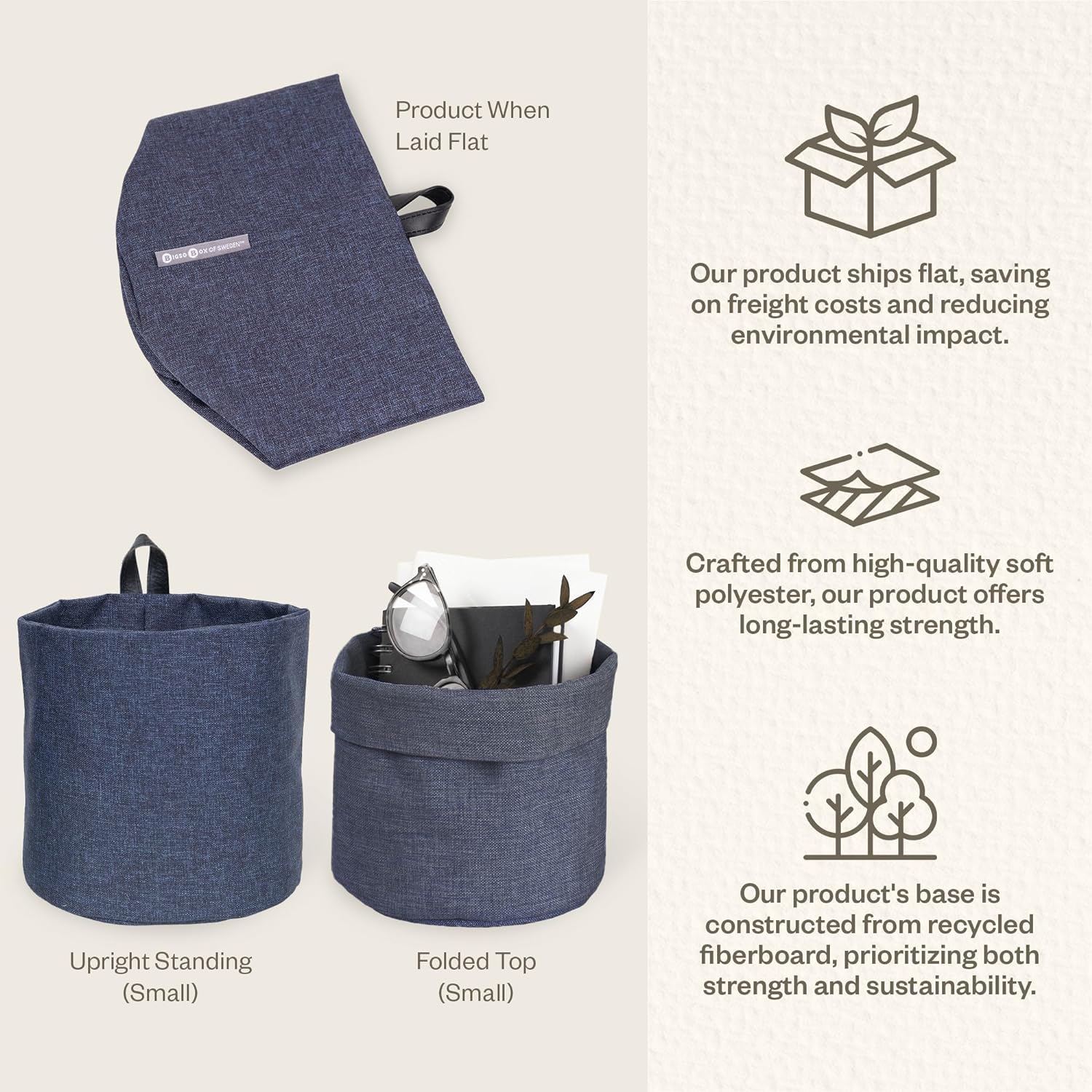 Bigso Box of Sweden Soft Hang Around Hanging Storage Basket Small | For Organizing Everyday Necessities | Collapsible Wall Hanging Storage Basket for Closets | 6.7" x 6.7" | Small | Navy