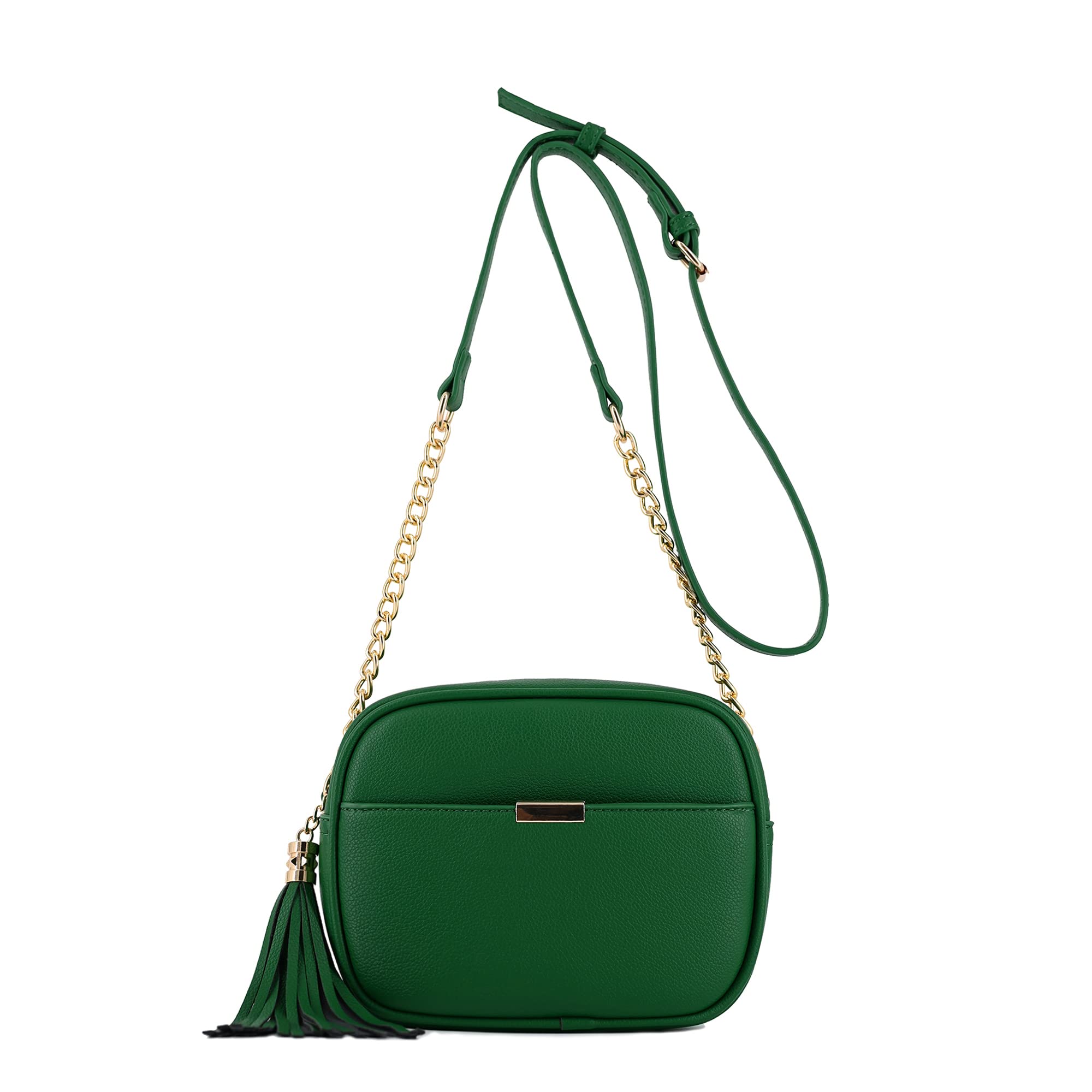 V+BENIE Tassel Small Crossbody Bag with Chain Strap Small Purse Handbags for Women, Camera Bag Kelly Green
