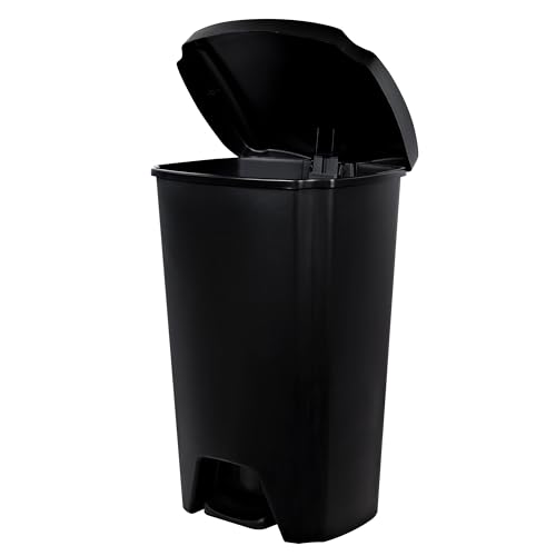 BCWYO 12.1 Gallon Trash Can, Plastic Step On Kitchen Trash Can, Black