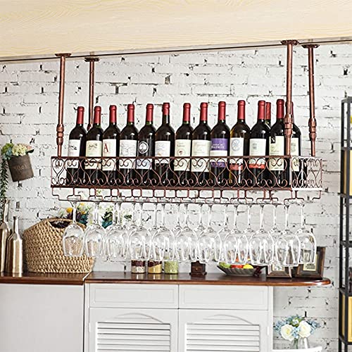 BDDIE Wine Racks,Ceiling Shelf Style Iron Hanging Wine Rack Stemware Holder,Adjustable Height Wine Glass Racks for Bars/Restaurants/Kitchens,Can 200Kg/120 * 25Cm