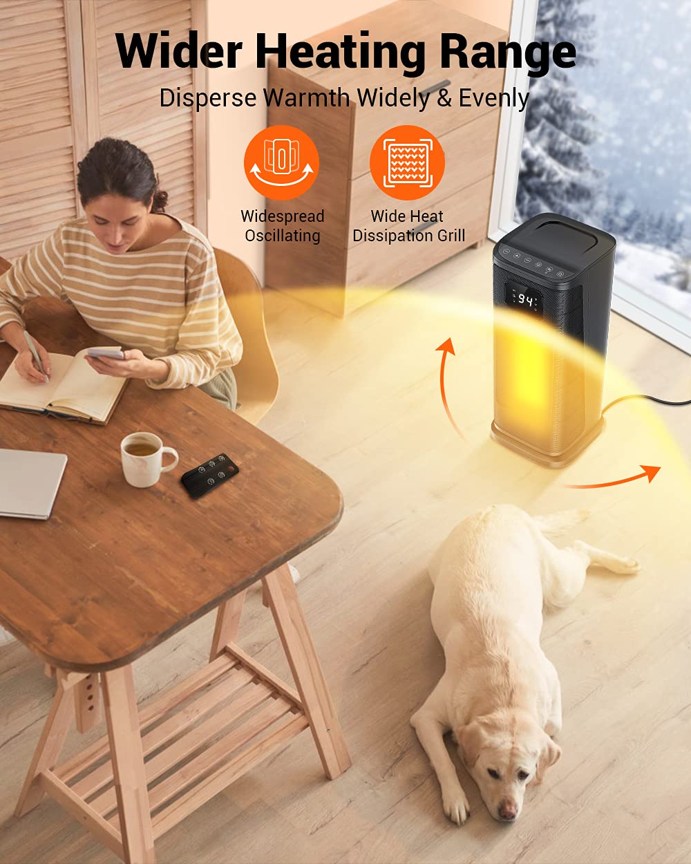 FHstars Space Heater for Indoor Use, 1s Fast Heating Electric Oscillating Portable Heaters with Thermostat, 1500W Ceramic PTC Room Heater with 4 Modes, 24H Timer, LED Display, Safe for Office Use…