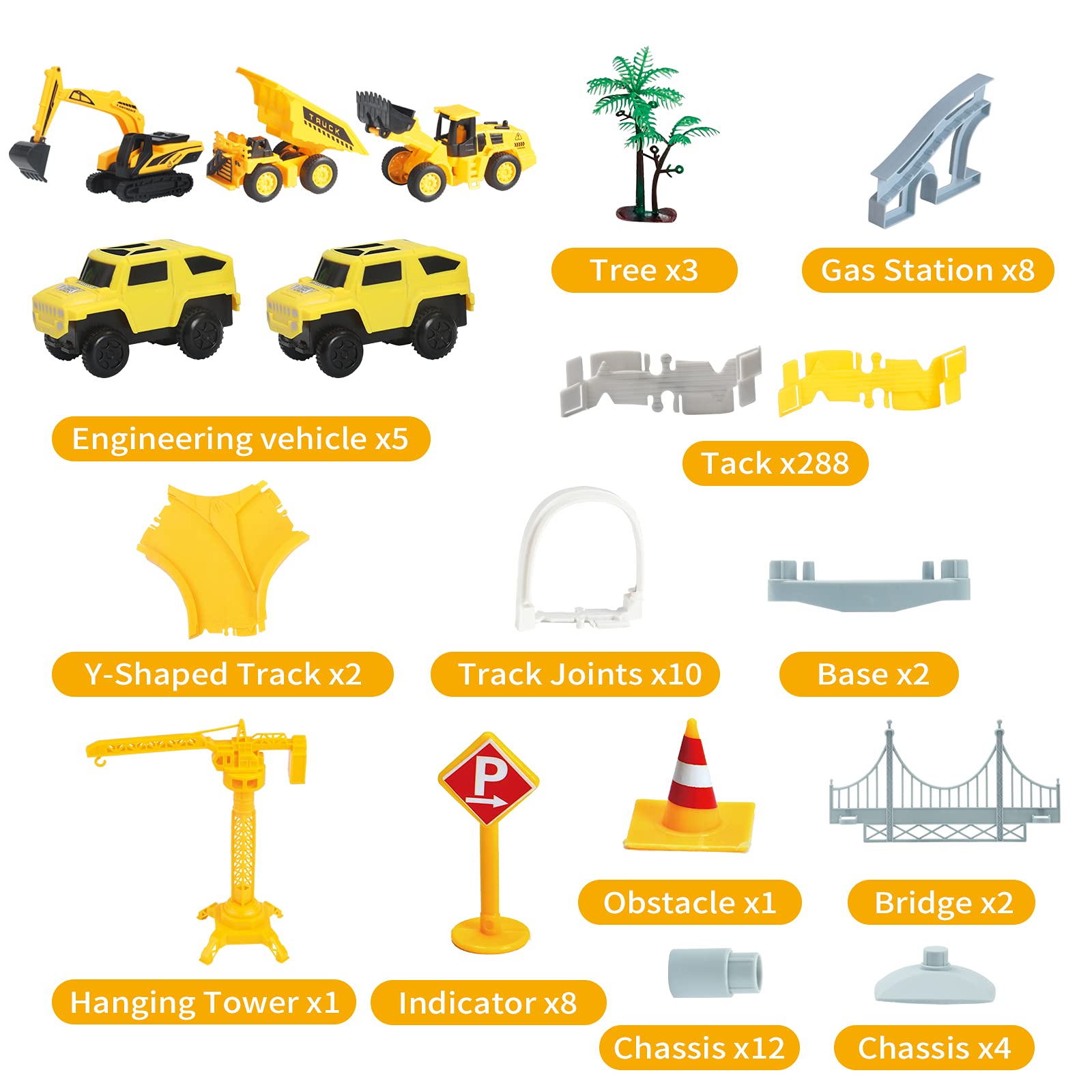 LIKID 346PCS Construction Race Tracks for Kids Boys Toys,Track Series,Construction Car and Flexible Track Playset Create A Engineering Road Toys for 3 4 5 6 7 8 Years Old Boys Girls DIY Gift