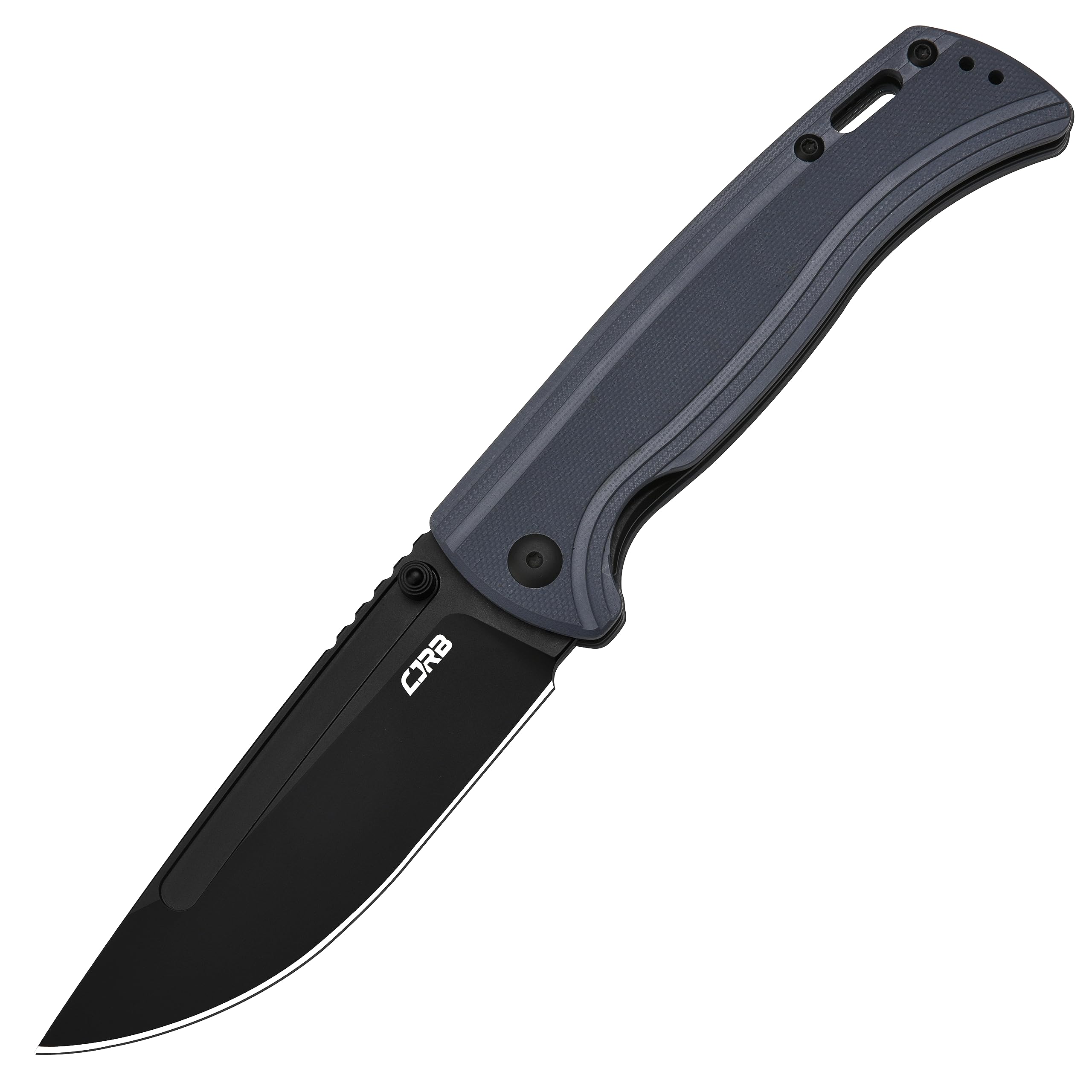 CJRB CUTLERY Pocket Knife Resource (J1932) Thumb Studs Folding Knife for Men Black PVD AR-RPM9 Steel Blade and Grey Blue G10 Handle for Hinking Camping Work Outdoor