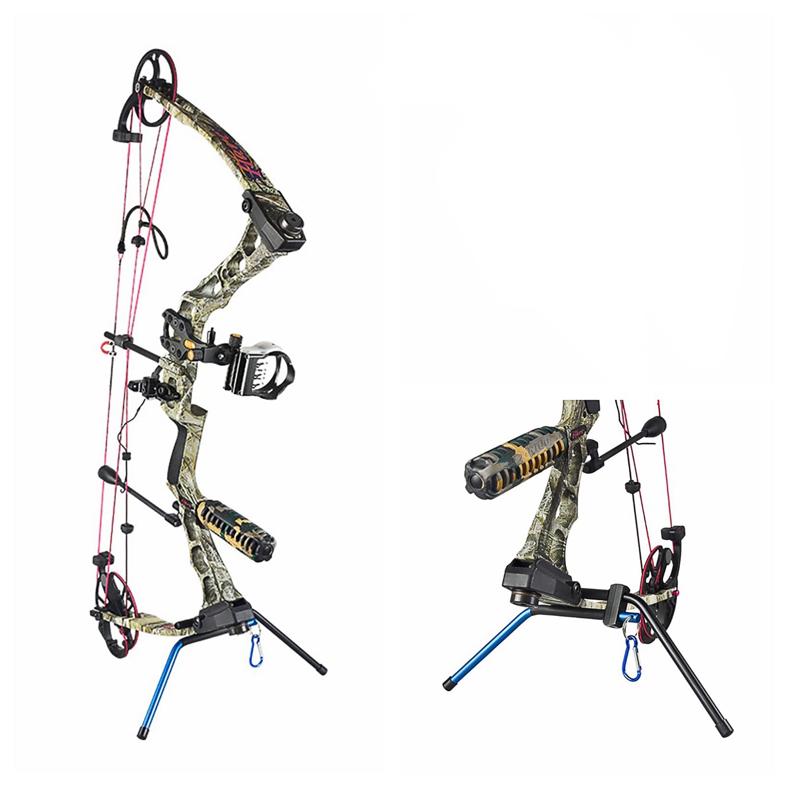 Archerest Archery Compound Bow Stand, Aluminum Heavy Duty Bow Support Feet Rack Fit on Most Bow Limbs, Perfect for Ground or Box Blind Hunting (Red)