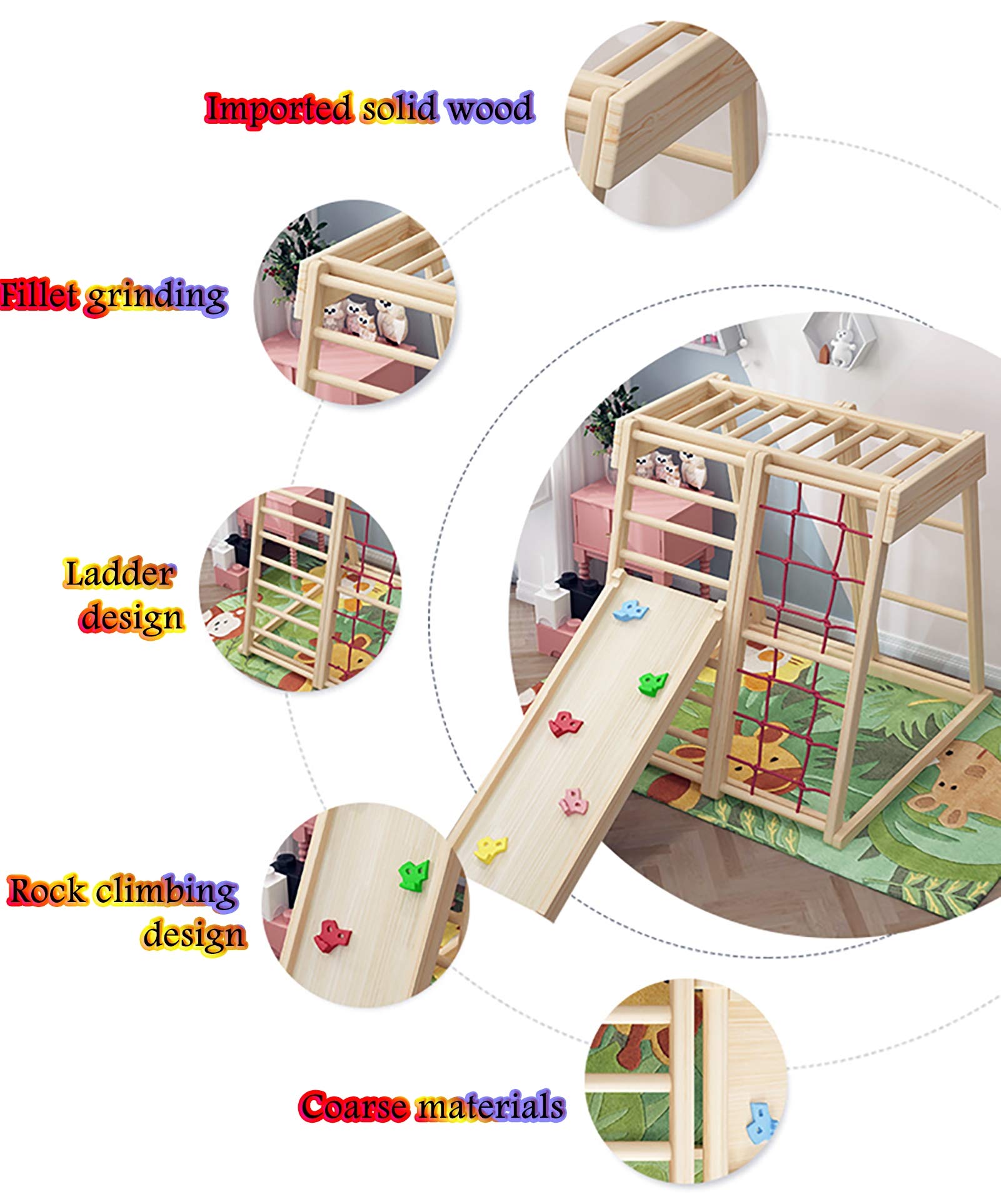 DUTUI Home Kindergarten Small Naughty Castle Playground, Children's Slide, Indoor Solid Wood Children's Climbing Frame Swing Combination