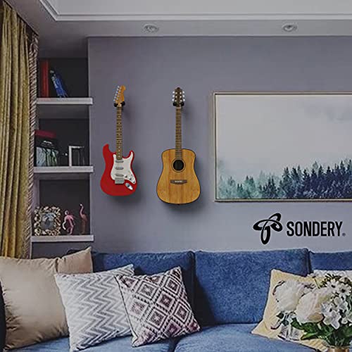 Sondery Guitar Wall Mount Hanger, Auto Lock and Adjustable Hook Holder for Acoustic and Electric Guitar, Ukulele, Bass, Banjo and Mandolin
