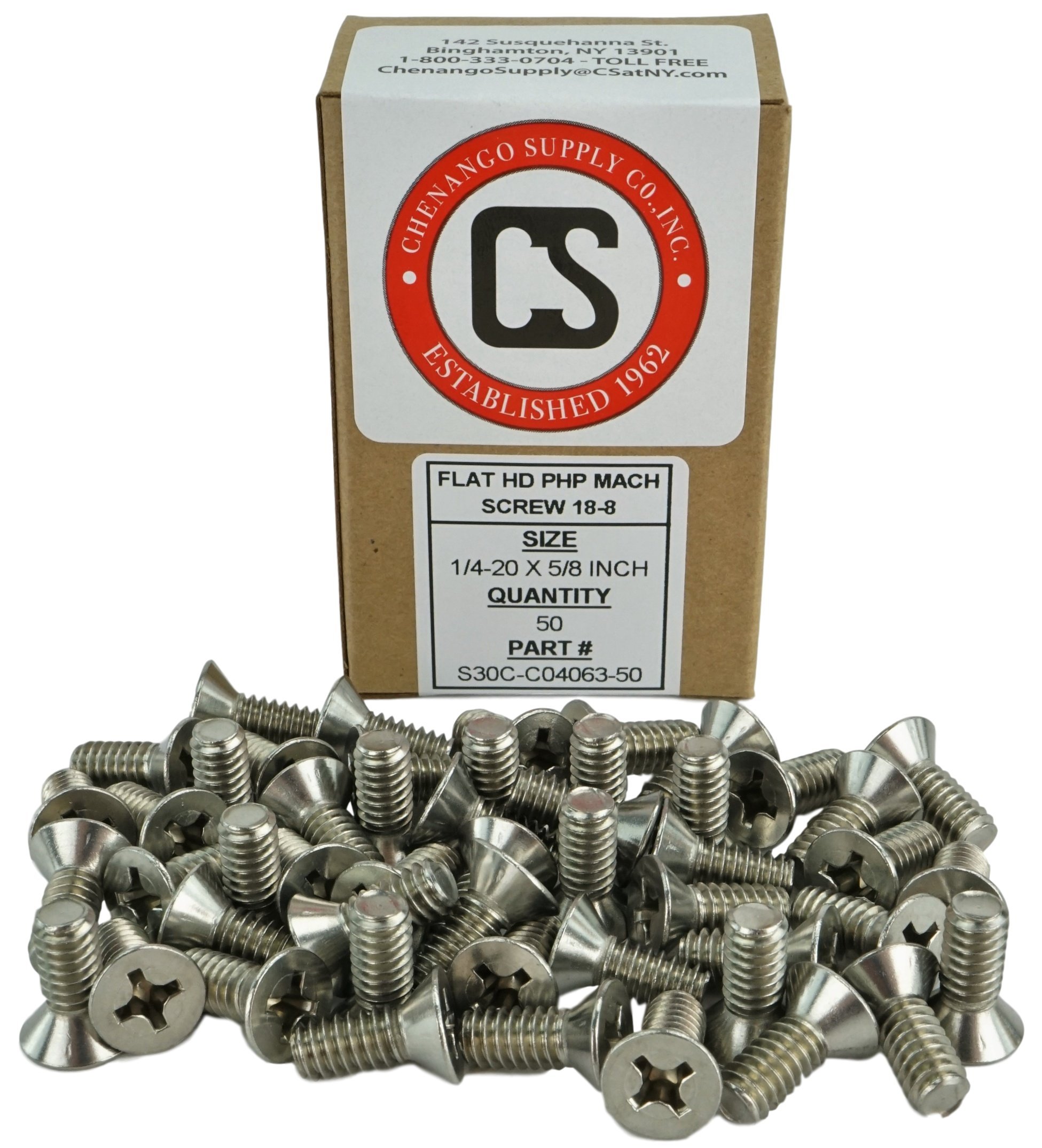 Stainless 1/4-20 x 5/8" (5/8" to 2-1/2" Lengths Available) Flat Head Machine Screws, Full Thread, Phillips Drive, Stainless Steel 18-8, Machine Thread (1/4-20 x 5/8")