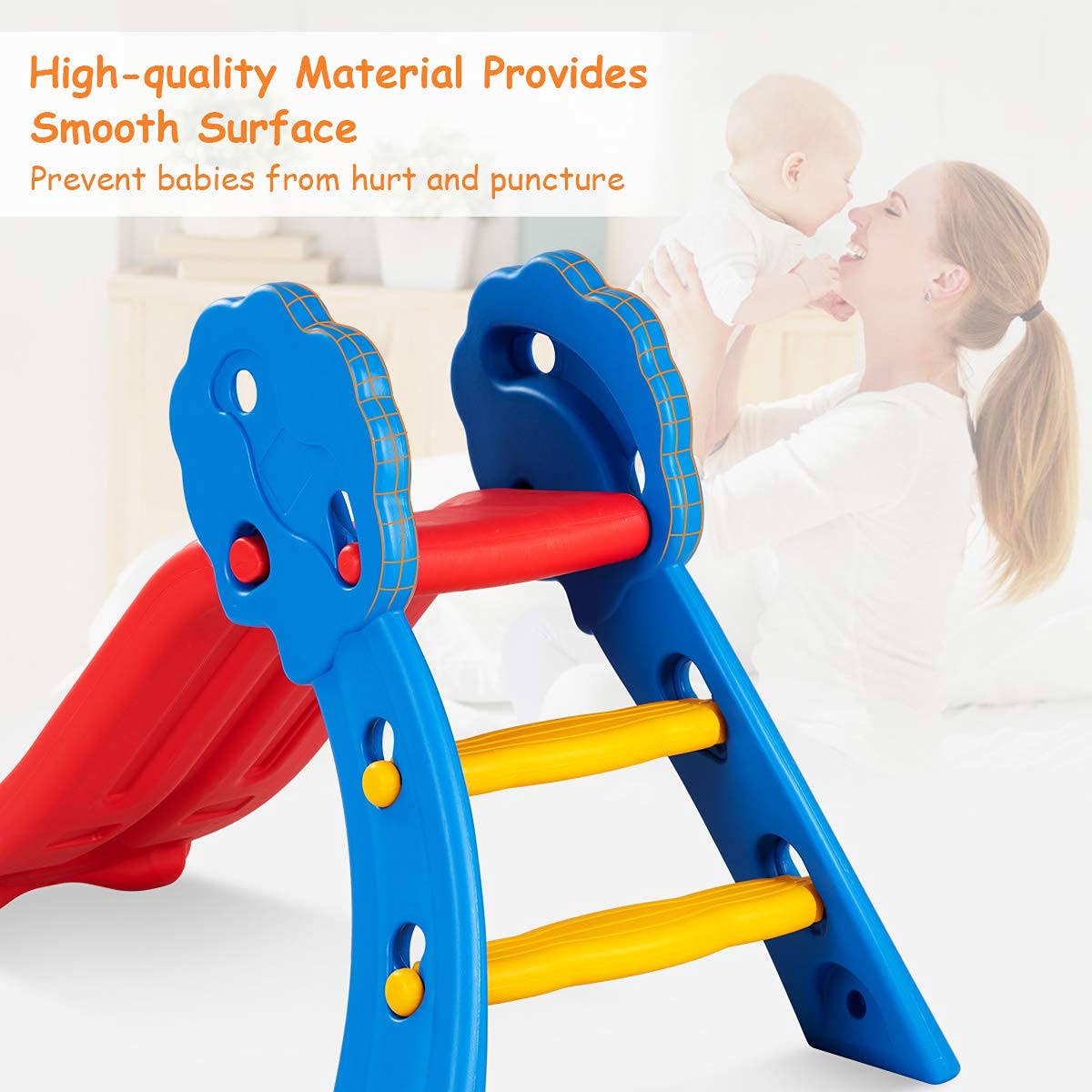 KOTEK Folding Toddler Slide for Indoor and Outdoor, Freestanding Baby Play Climber Slide Set, 2 Steps Climber, Easy Storage, Playground Toy for Children Kids