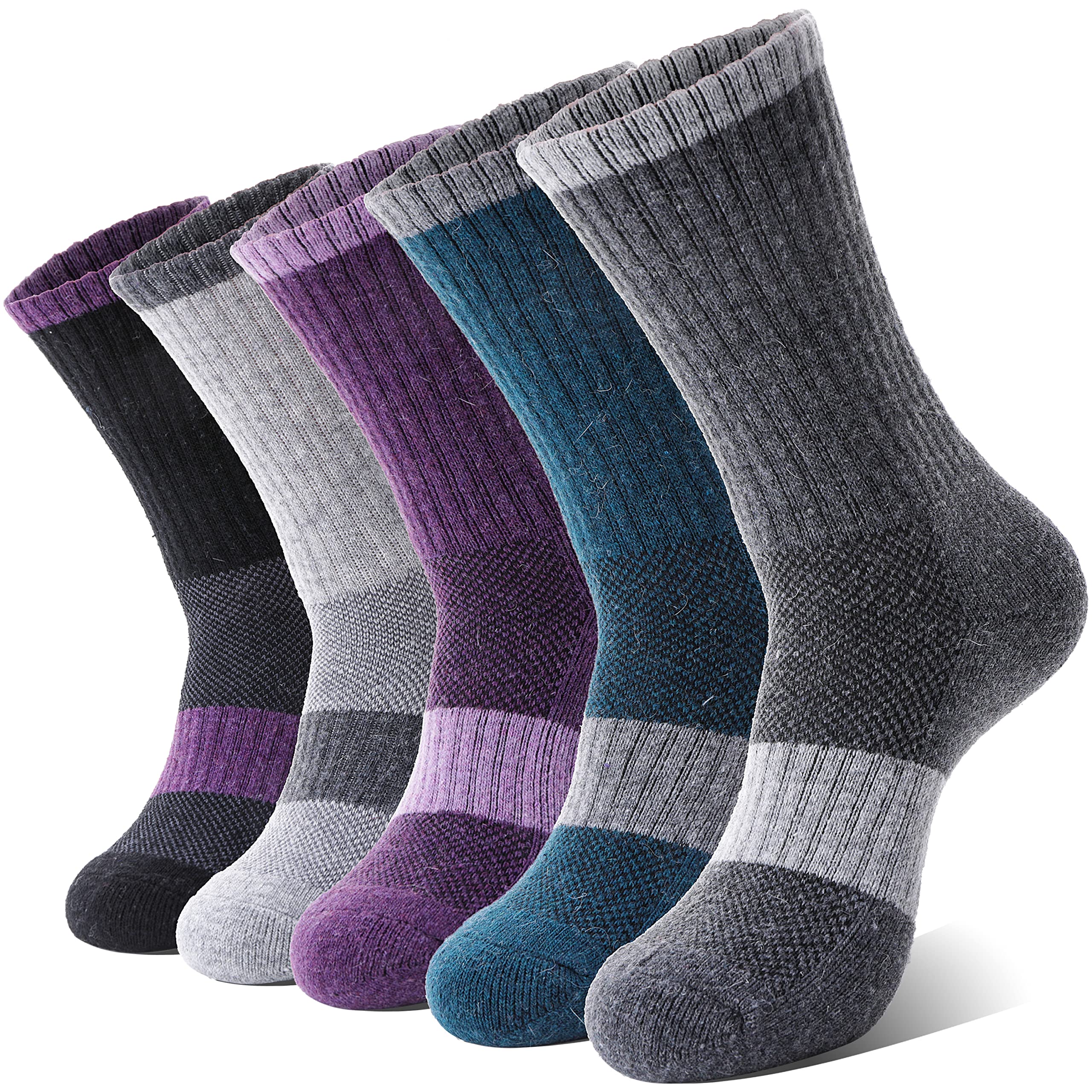 Anlisim Merino Wool Socks for Women Hiking Thermal Warm Winter Boot Work Crew Cushion Ladies Socks 5 Pairs Gift(Black Stripe,(5 Pairs),M)