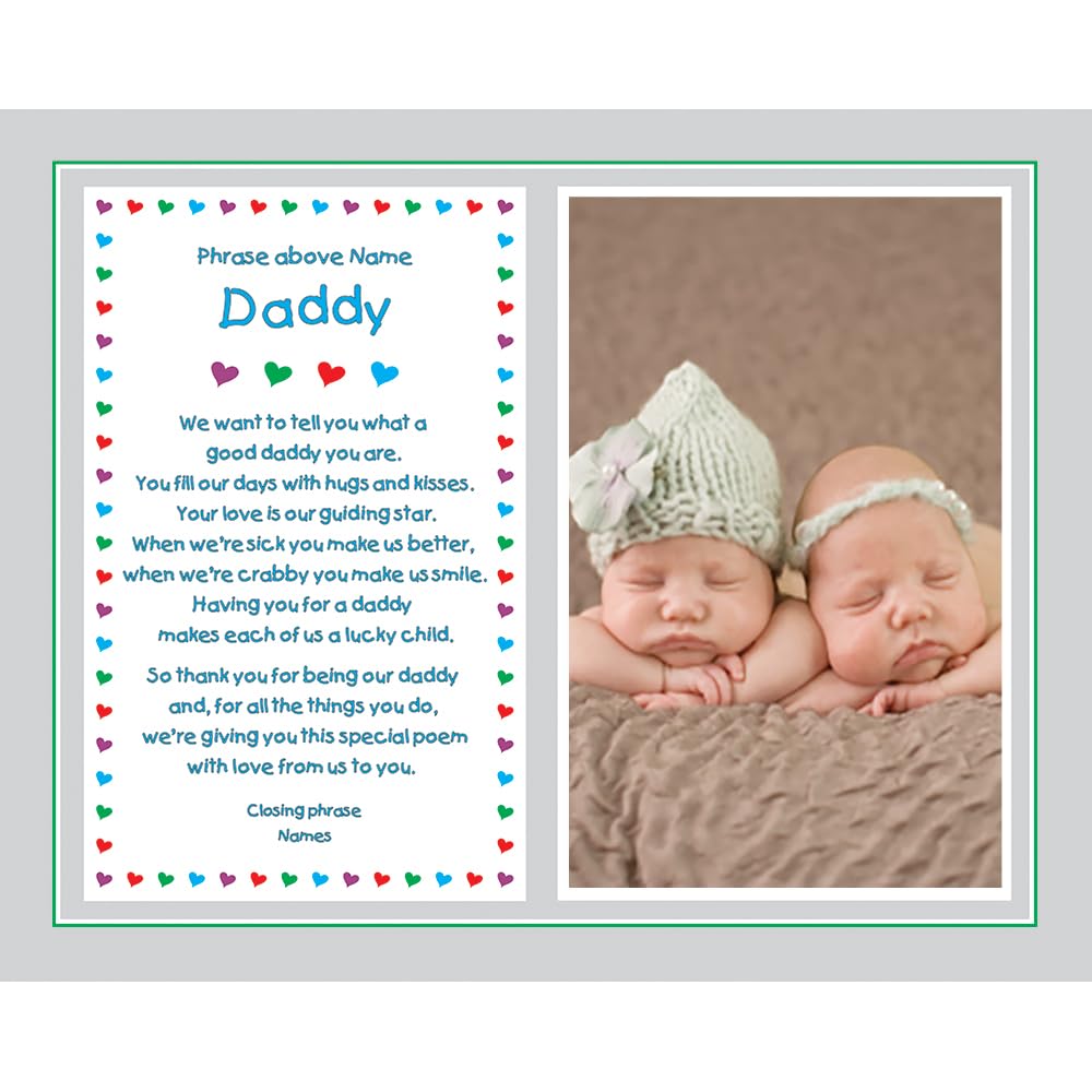 Poetry Gifts Daddy From Twins or Children for Valentine's Day or Birthday, 8x10 Inch Print Personalized with Names and Photo