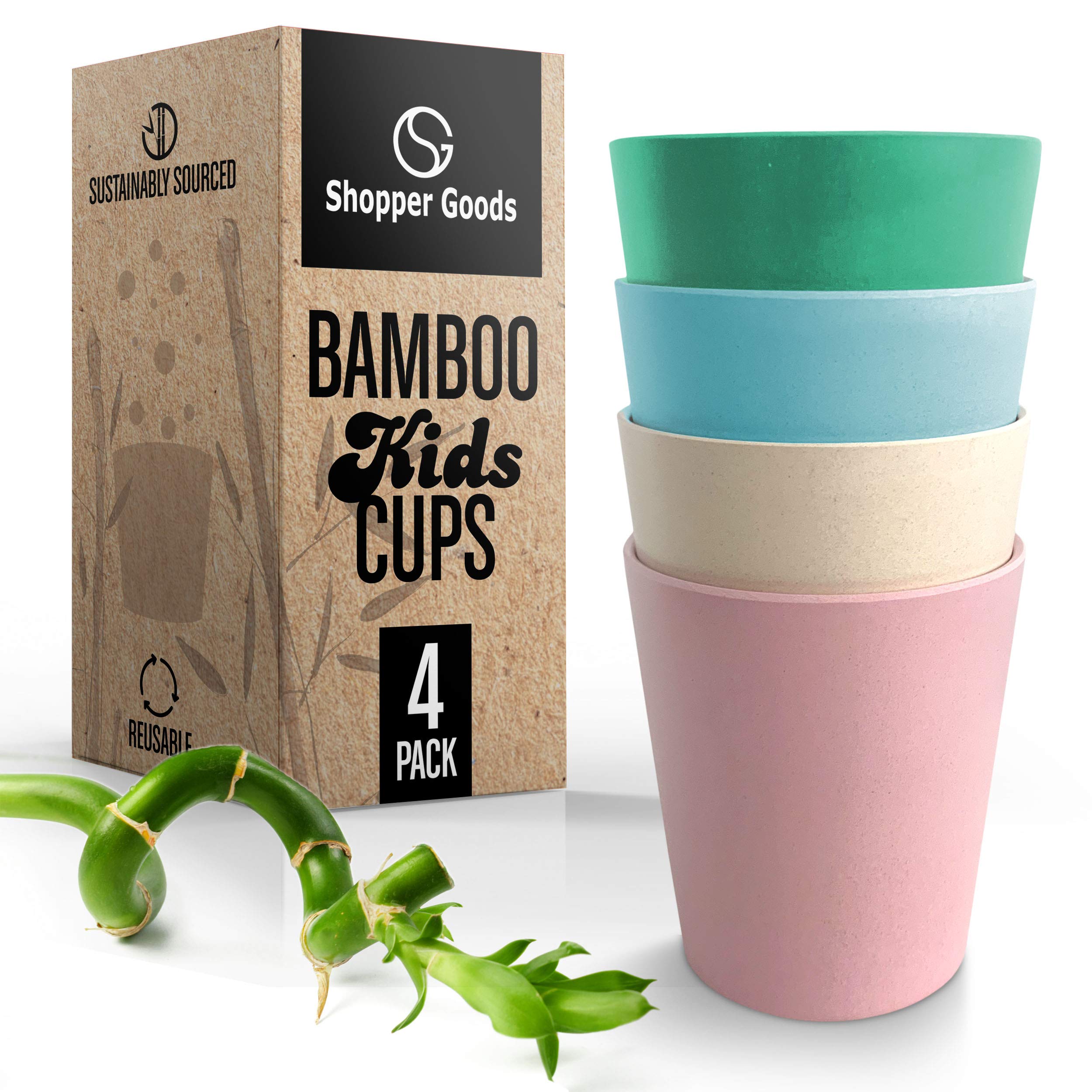 Shopper Goods Bamboo Cups Kids Toddler Multi-Color (4 Pack / 10 Oz)