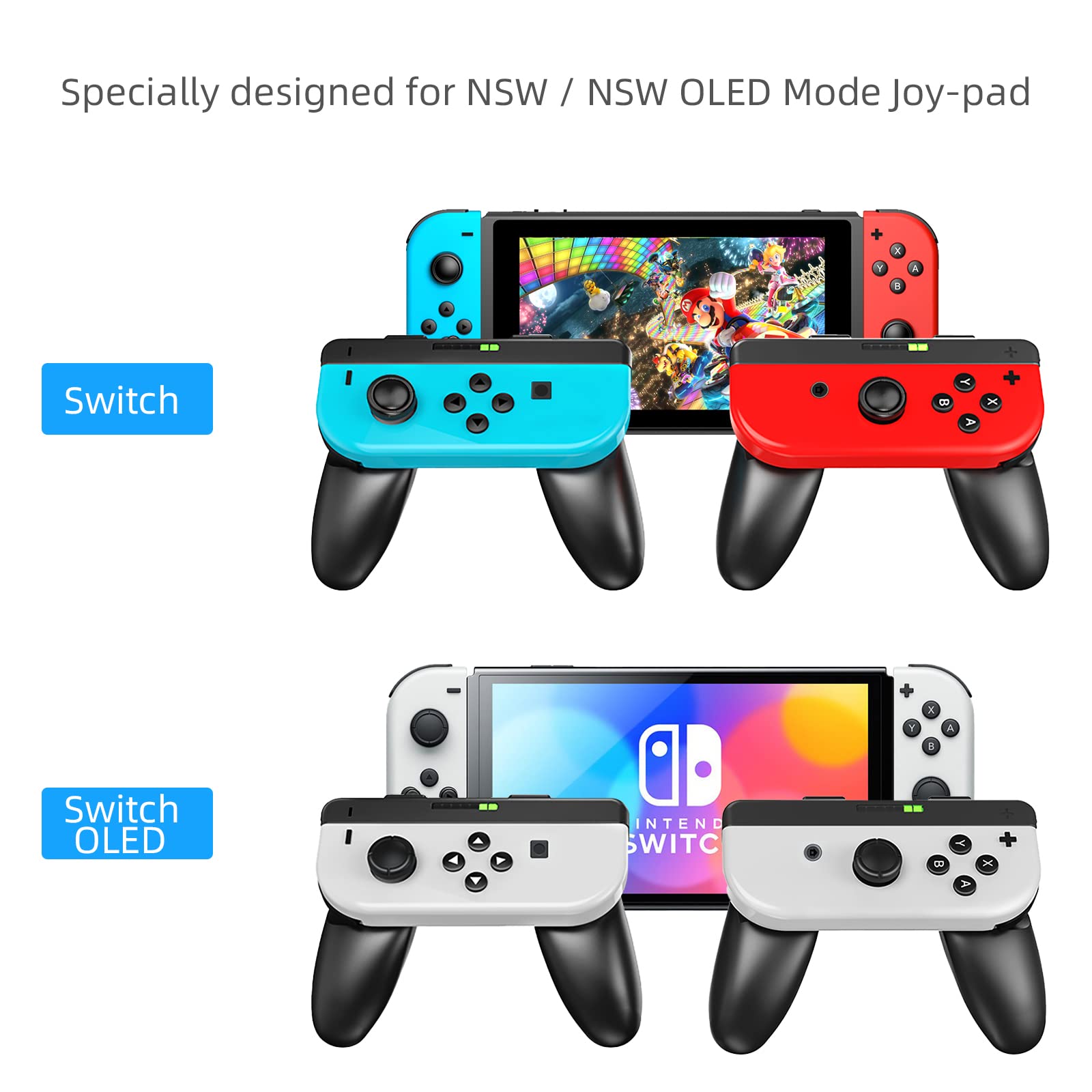 AKNES Swtich Joy Pad Grips Compatible with Nintendo Switch & Switch OLED Controllers, Ergonomic Comfort Switch Hand Grips, Wear Resistant Game Controllers Handle Kit for Switch (2 Packs) Black