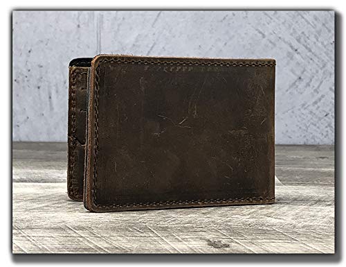 Anthology Gear Minimalist Bi-fold Leather Wallet - with Guitar Pick Holder Full Grain Leather (Whiskey Brown)