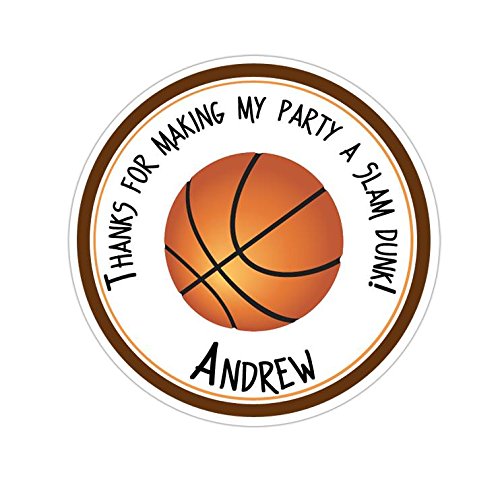 Personalized Customized Birthday Party Favor Thank You Stickers - Basketball - Round Labels - Choose Your Size