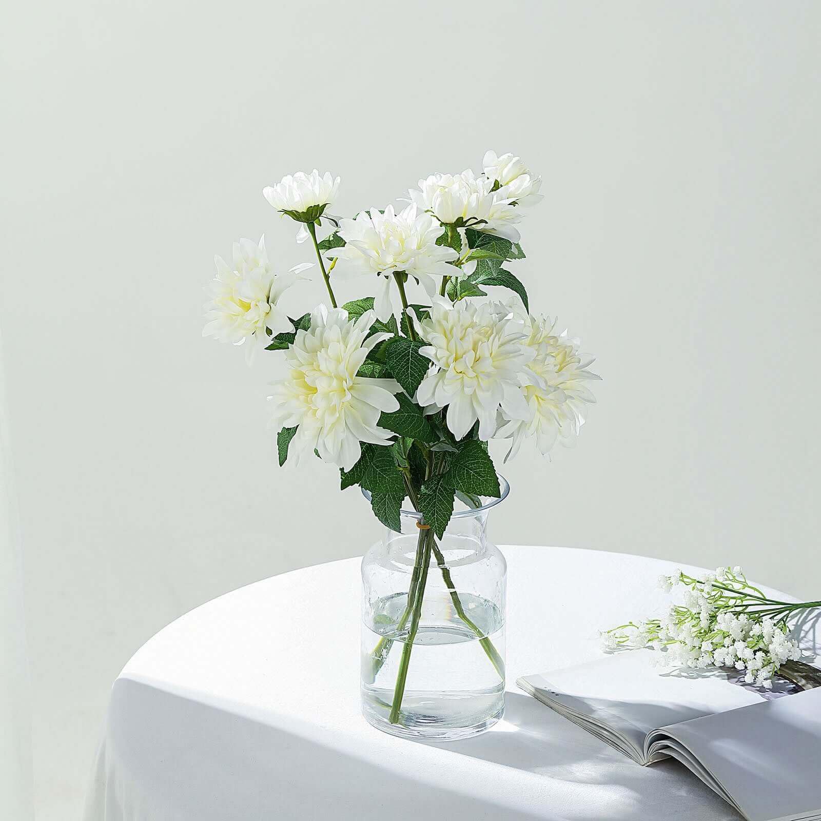 Efavormart Pack of 2-31" Ivory Dahlia Flower Stem, Silk Flower Spray for DIY, Weddings, Bridal Bouquets, Parties, Anniversary, Home, Centerpieces, Garden, Flowers Décor