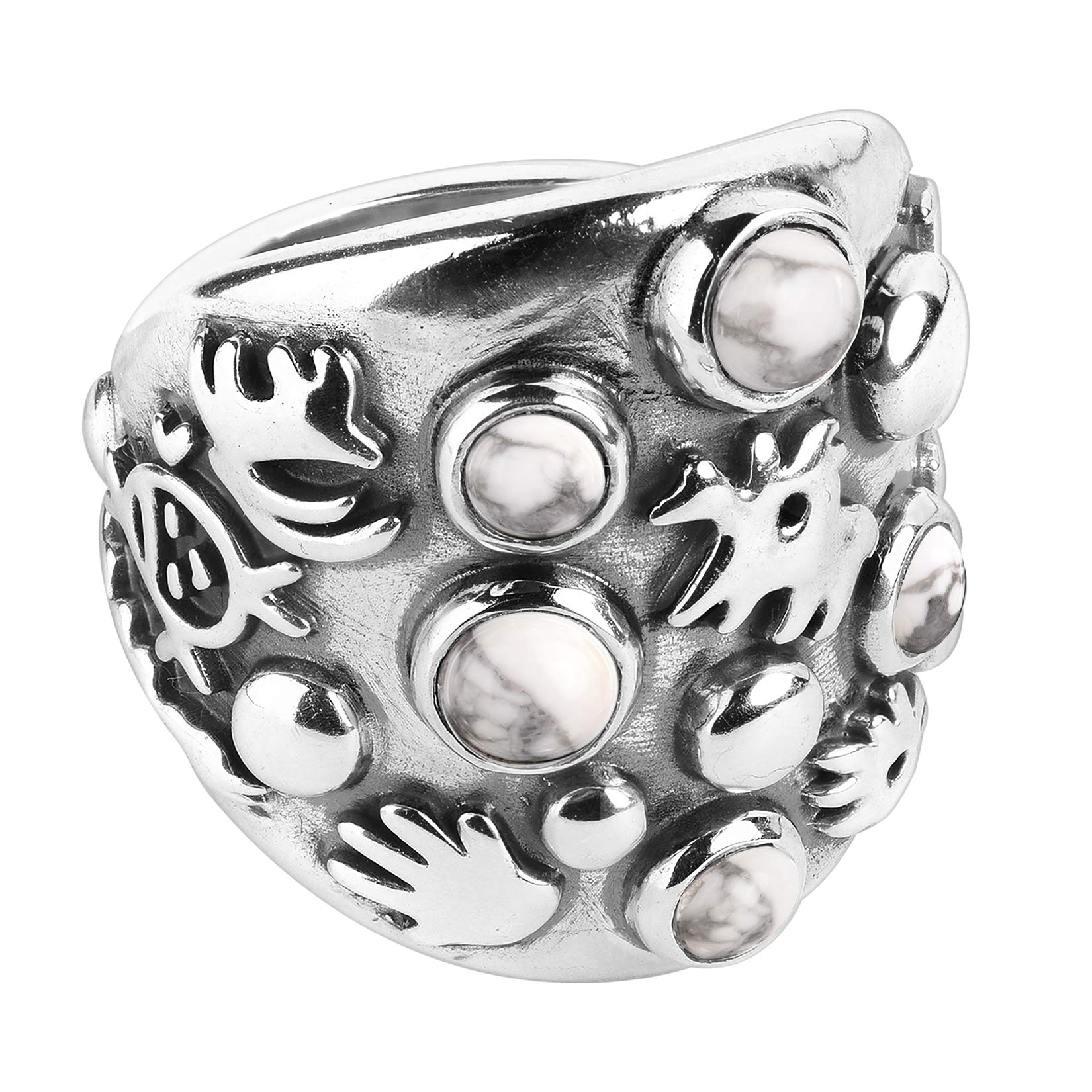 American West Sterling Silver White Howlite Gemstone Petroglyph Ring Size 8