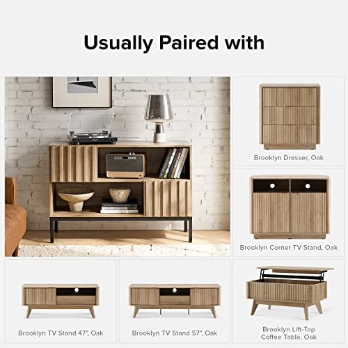 mopio Norwin Entryway Table, Modern Rustic Industrial Farmhouse Console Sofa Table, Display Shelf, Accent Cabinet, with Metal Legs, Soft Close Door, Storage Shelves, & Leveler, for Living Room