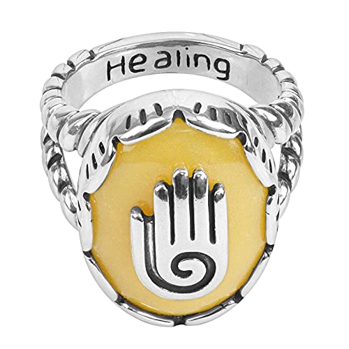 American West Sterling Yellow Jasper Gemstone Healing Hand Symbol Ring Size 9