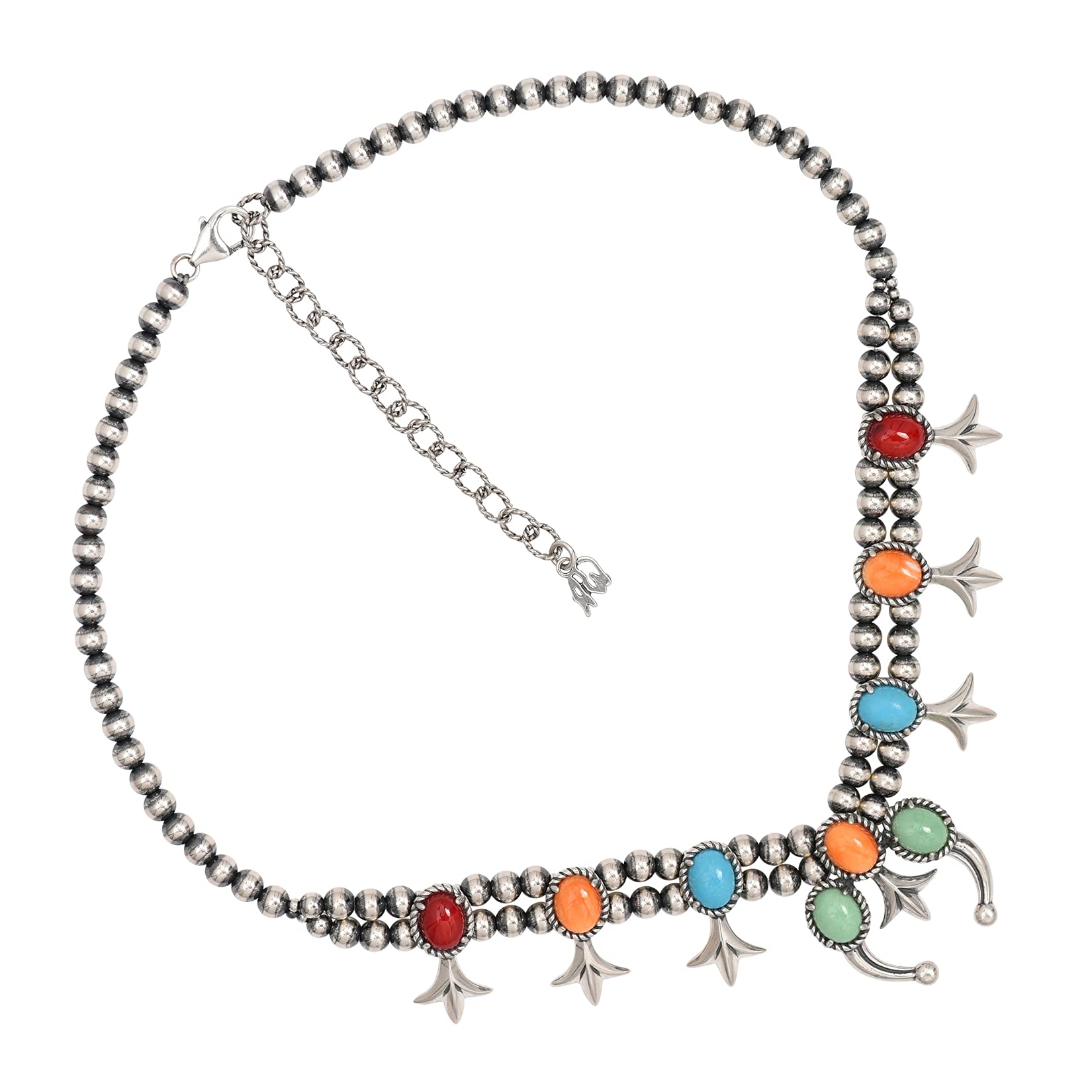 American West Sterling Multi Gemstone Squash Blossom Necklace