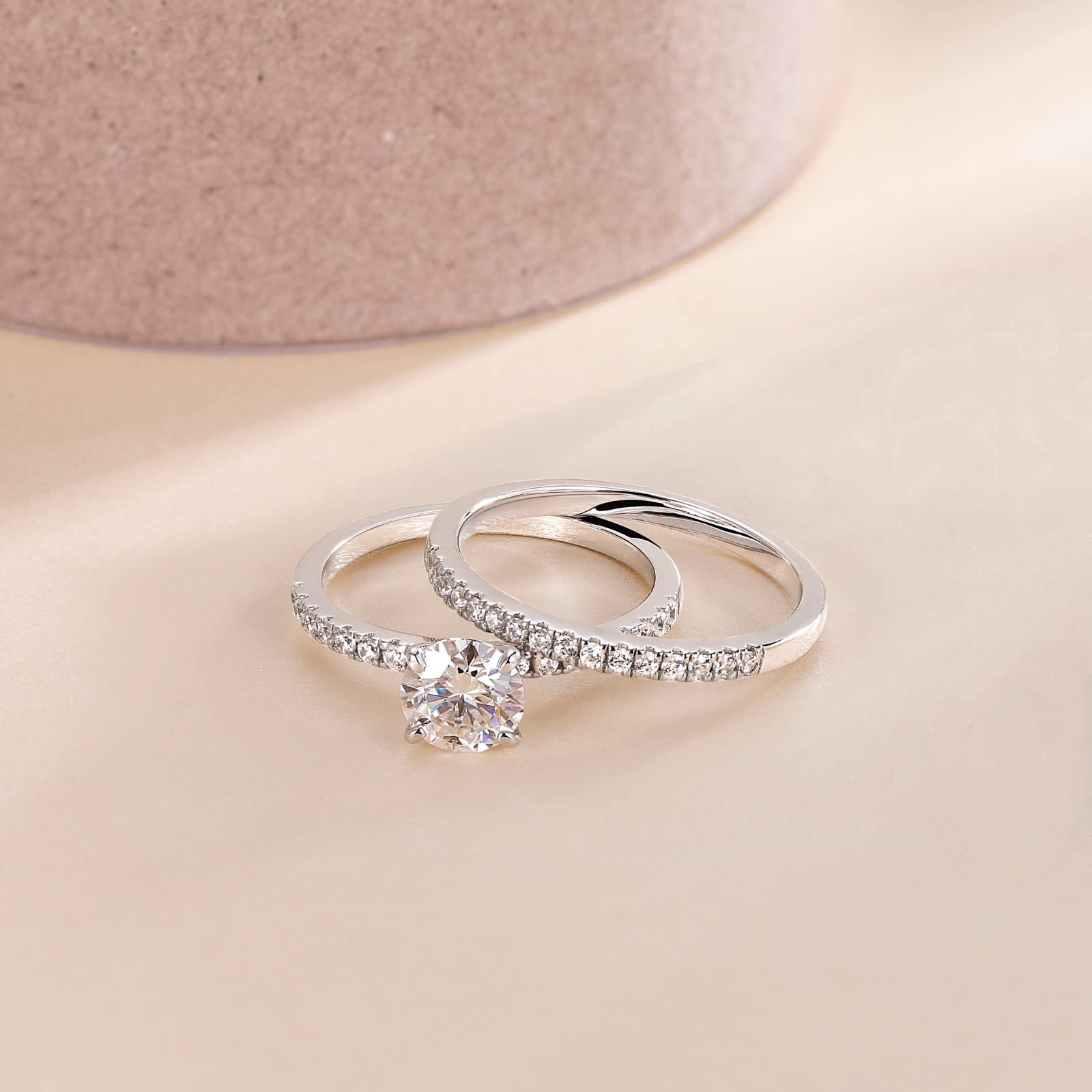 EAMTI 1.25CT 925 Sterling Silver Bridal Ring Sets Round CZ Engagement Rings Promise Rings for her Wedding Bands for Women Size 6