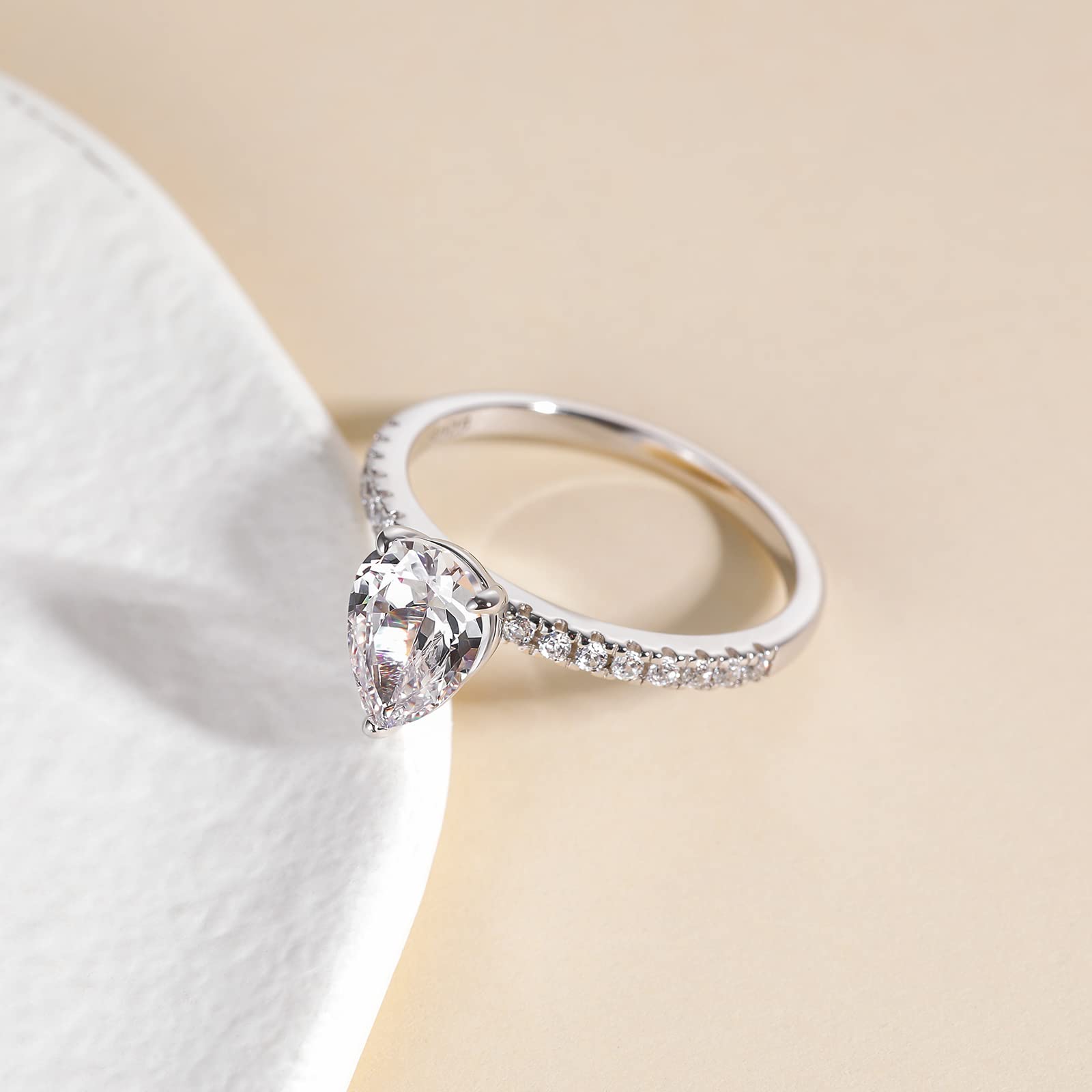 EAMTI 2CT 925 Sterling Silver Engagement Rings Pear Cut Cubic Zirconia CZ Wedding Promise Rings for Her Stunning Teardrop Wedding Bands for Women Size 6