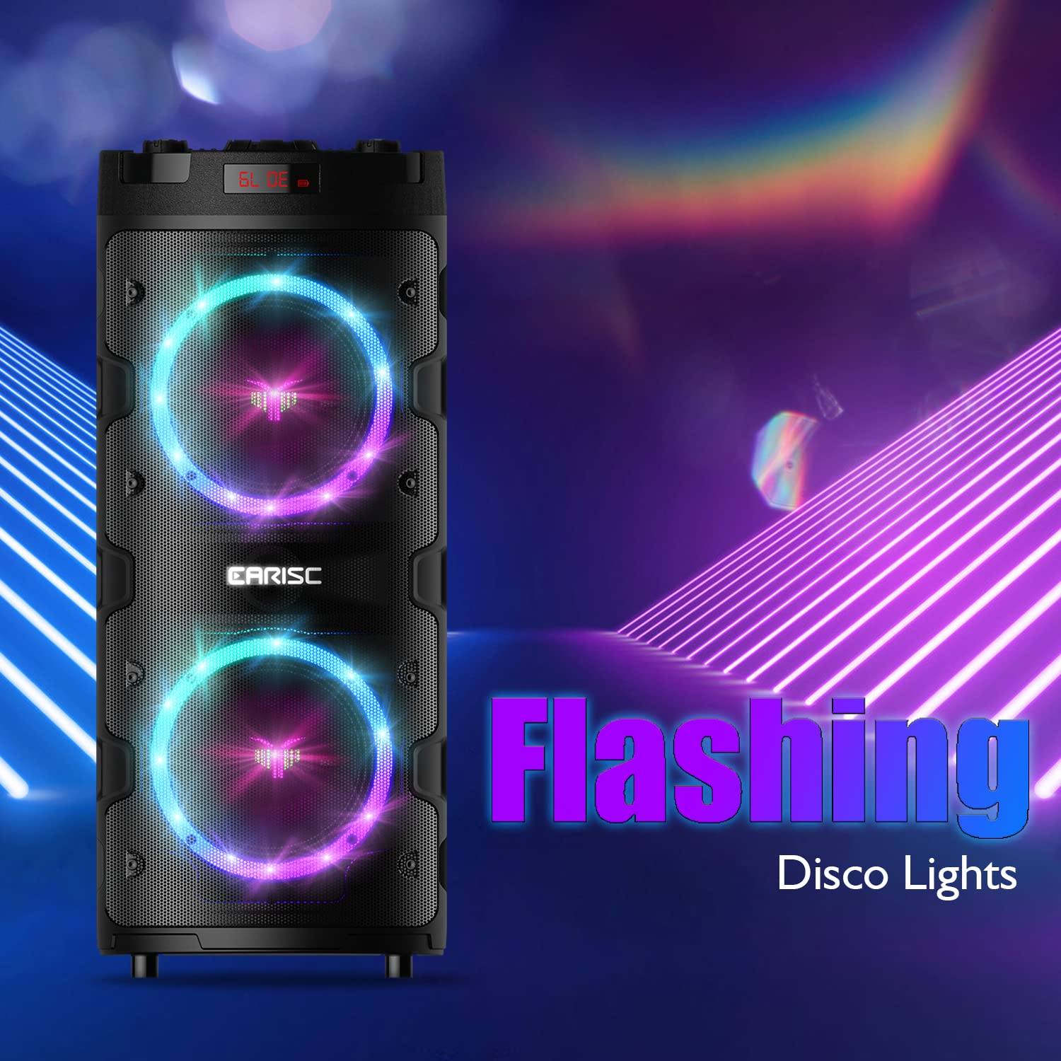EARISE M62 Portable Bluetooth PA Speaker, Dual 6.5" Rechargeable Indoor/Outdoor Bluetooth Karaoke Audio System, TWS, Party Lights, LED Display, FM/AUX/MP3/USB/SD/TF