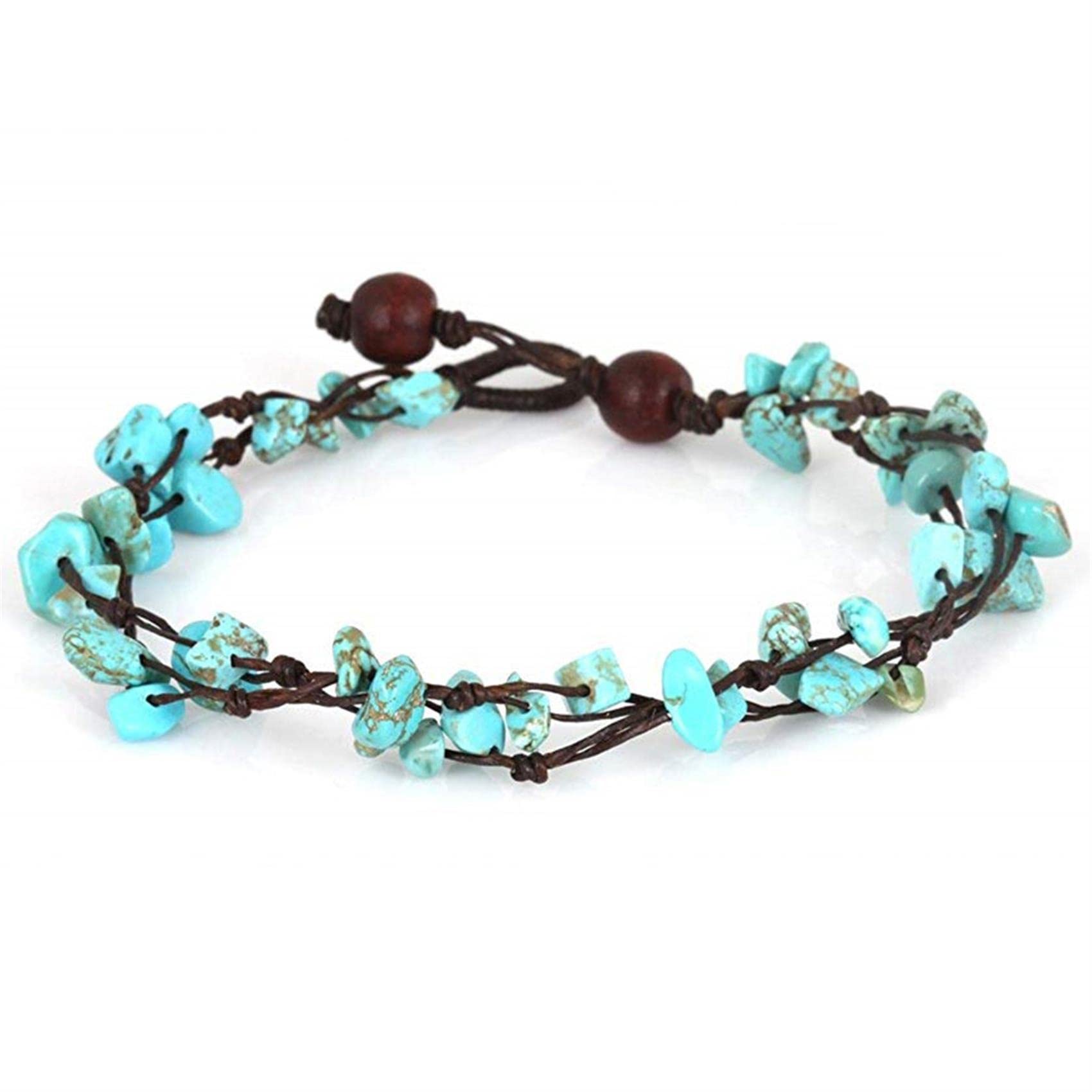 Artist Unknown GloryMM Layered Beach Anklet Beaded Foot Chain Natural Stone Turquoise Gemstone Chips Rope Bracelet for Women Beach Foot Jewelry