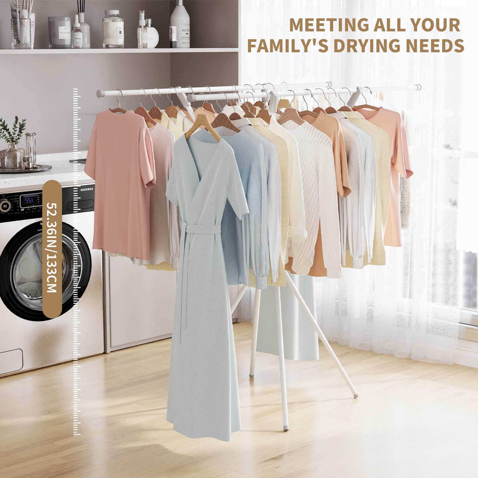 Bigzzia Clothes Drying Rack, Foldable Laundry Drying Rack, Space-Saving, Indoor Outdoor Use, Portable Free-Standing Large Drying Rack for Bed Sheets, Quilts, Blankets- White