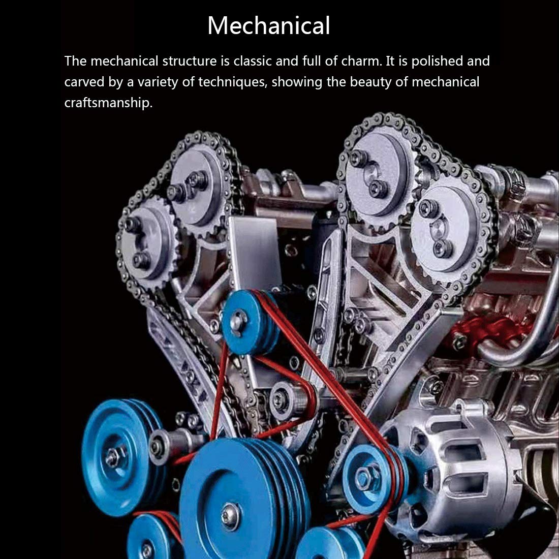 RuiyiF V8 Engine Model Kit That Works for Adult, 500+PCS 8-Cylinder Mechanical Engine Model Building Kit, Desktop Hobby Engine Kit, Educational Toys
